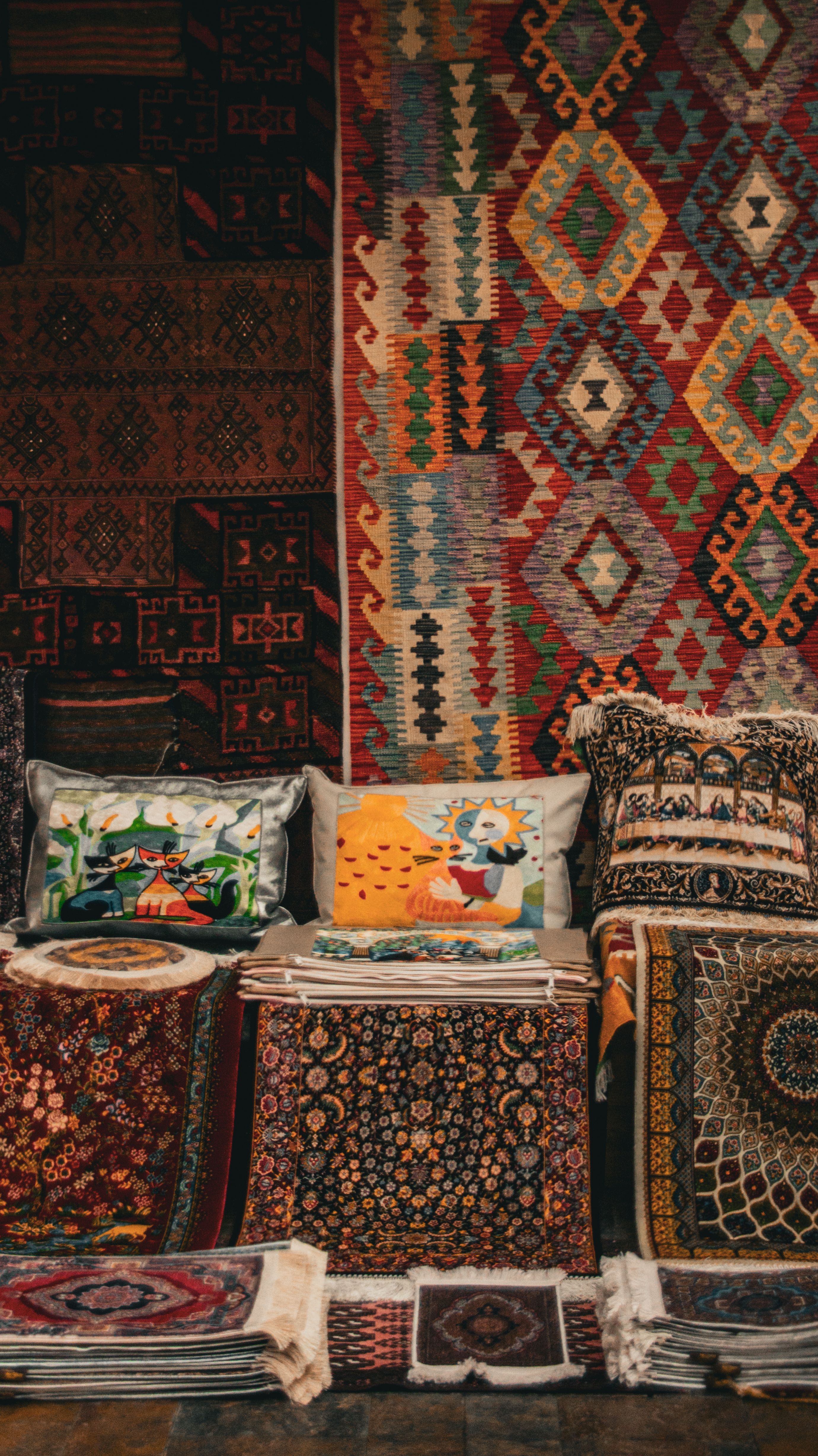 Handmade Colorful Rugs on a Market · Free Stock Photo