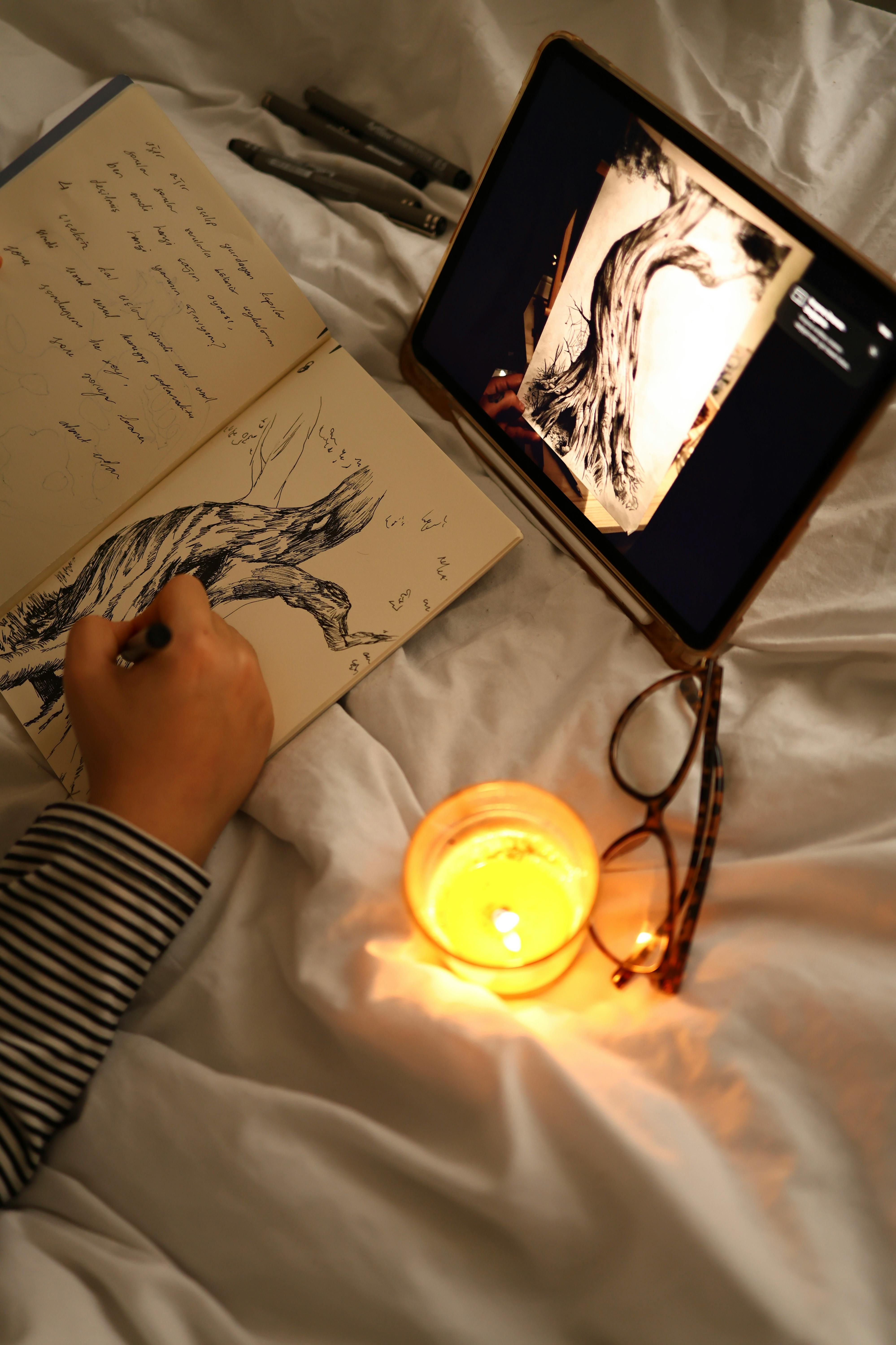 Illustrative Drawing Session with Tablet Reference · Free Stock Photo