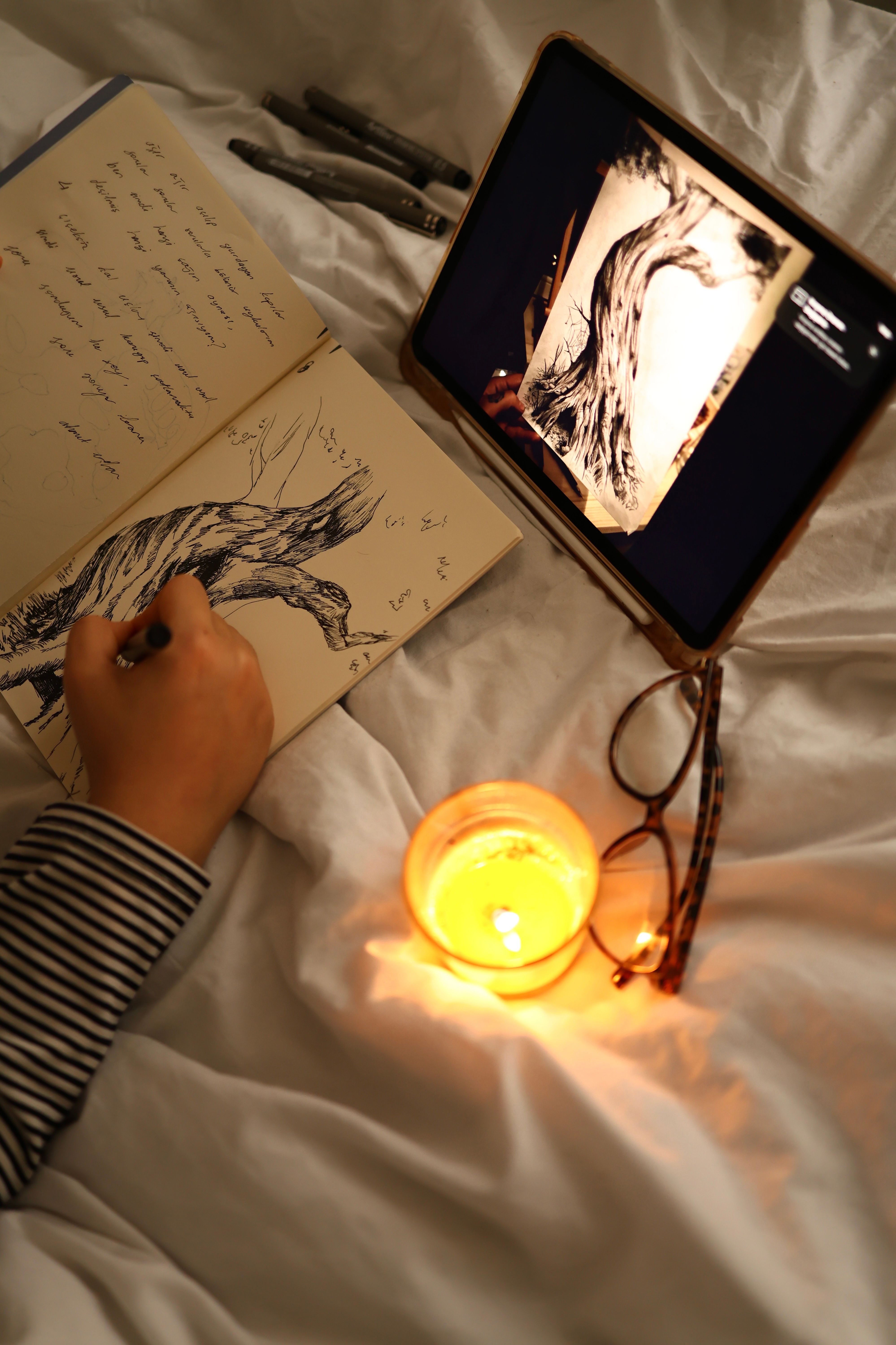 Illustrative Drawing Session with Tablet Reference · Free Stock Photo