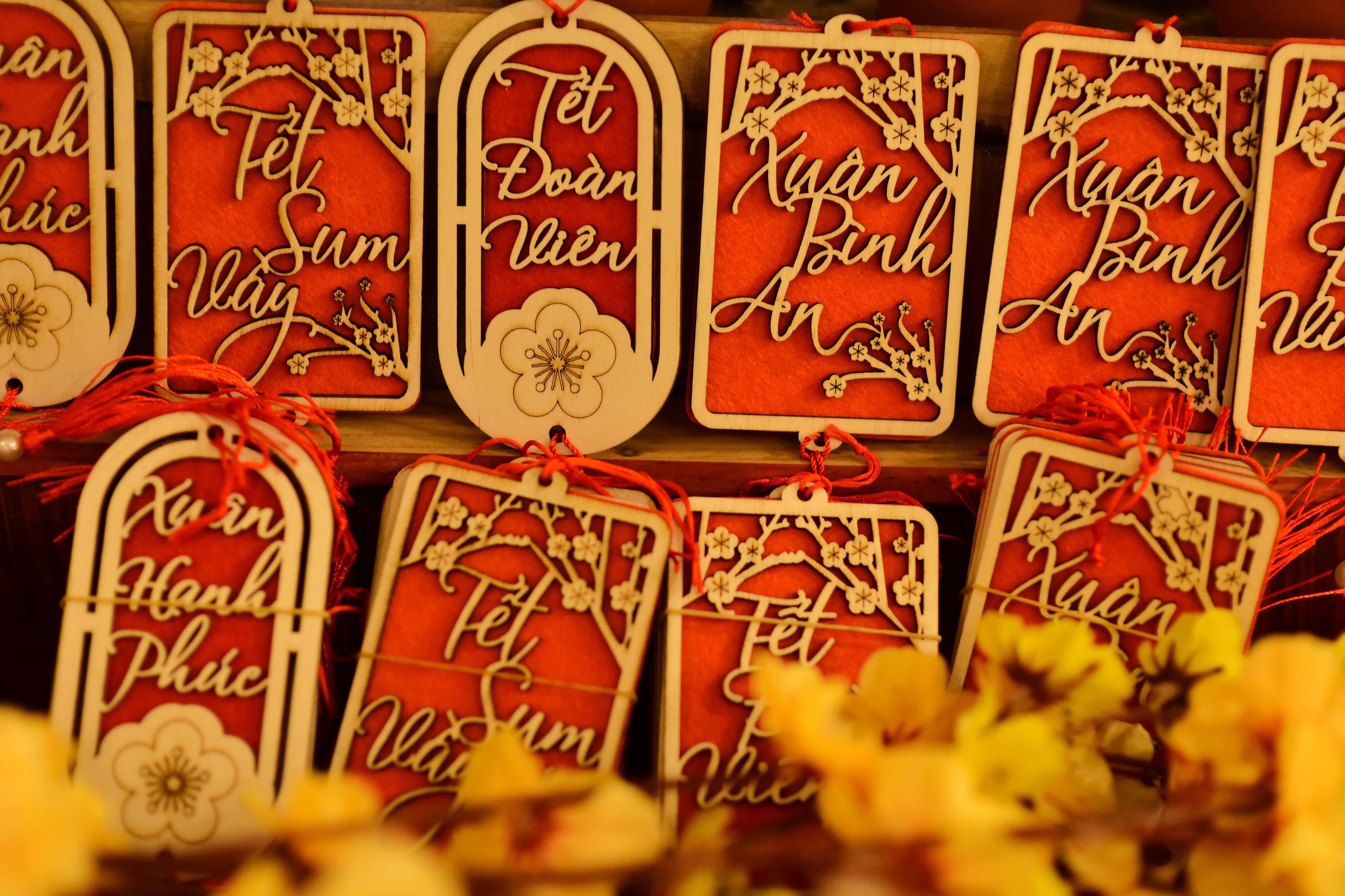 Traditional Tet Festival Decorative Cards Display · Free Stock Photo