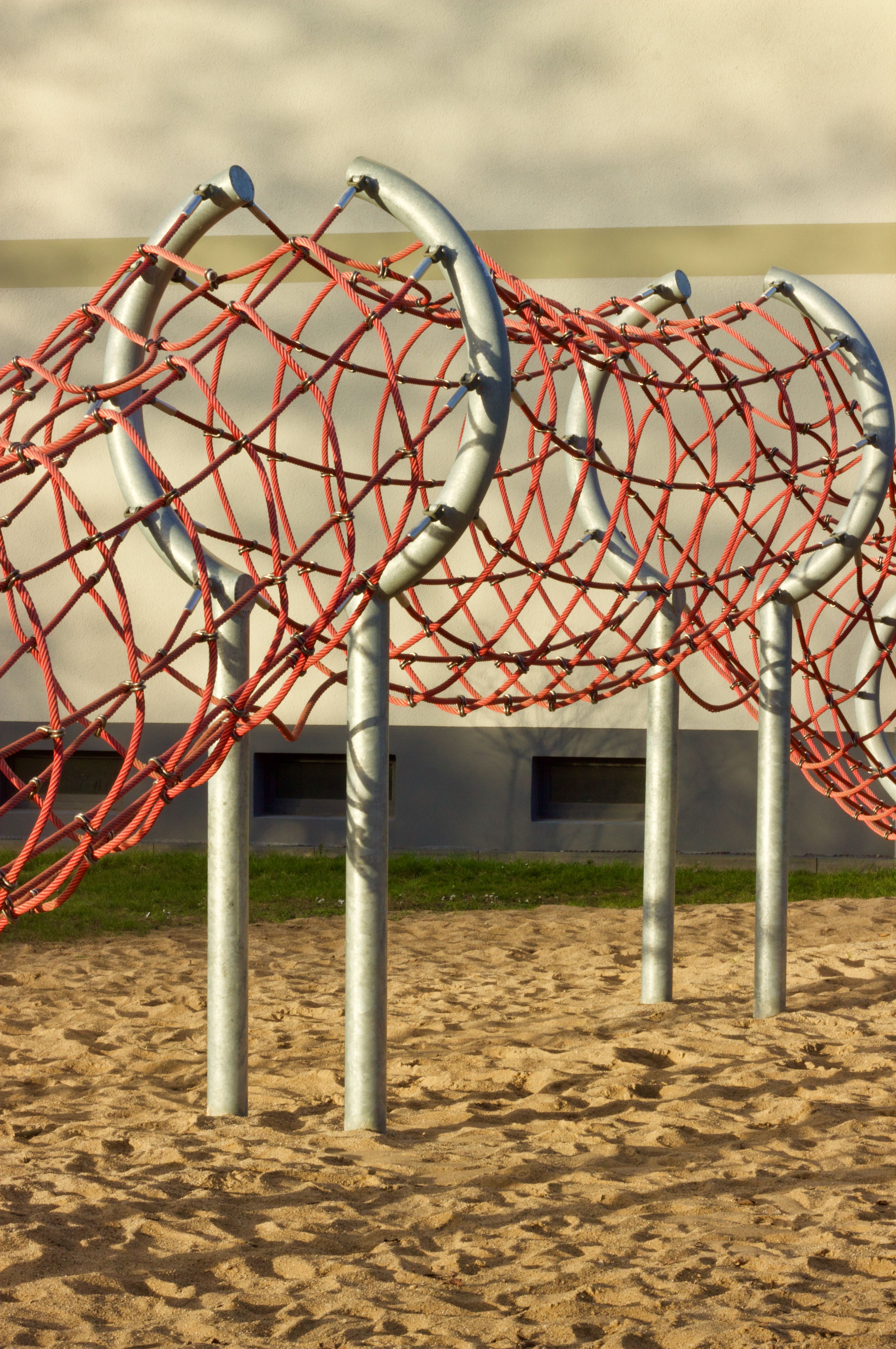 Colorful Red and Silver Playground Climbing Structure · Free Stock Photo