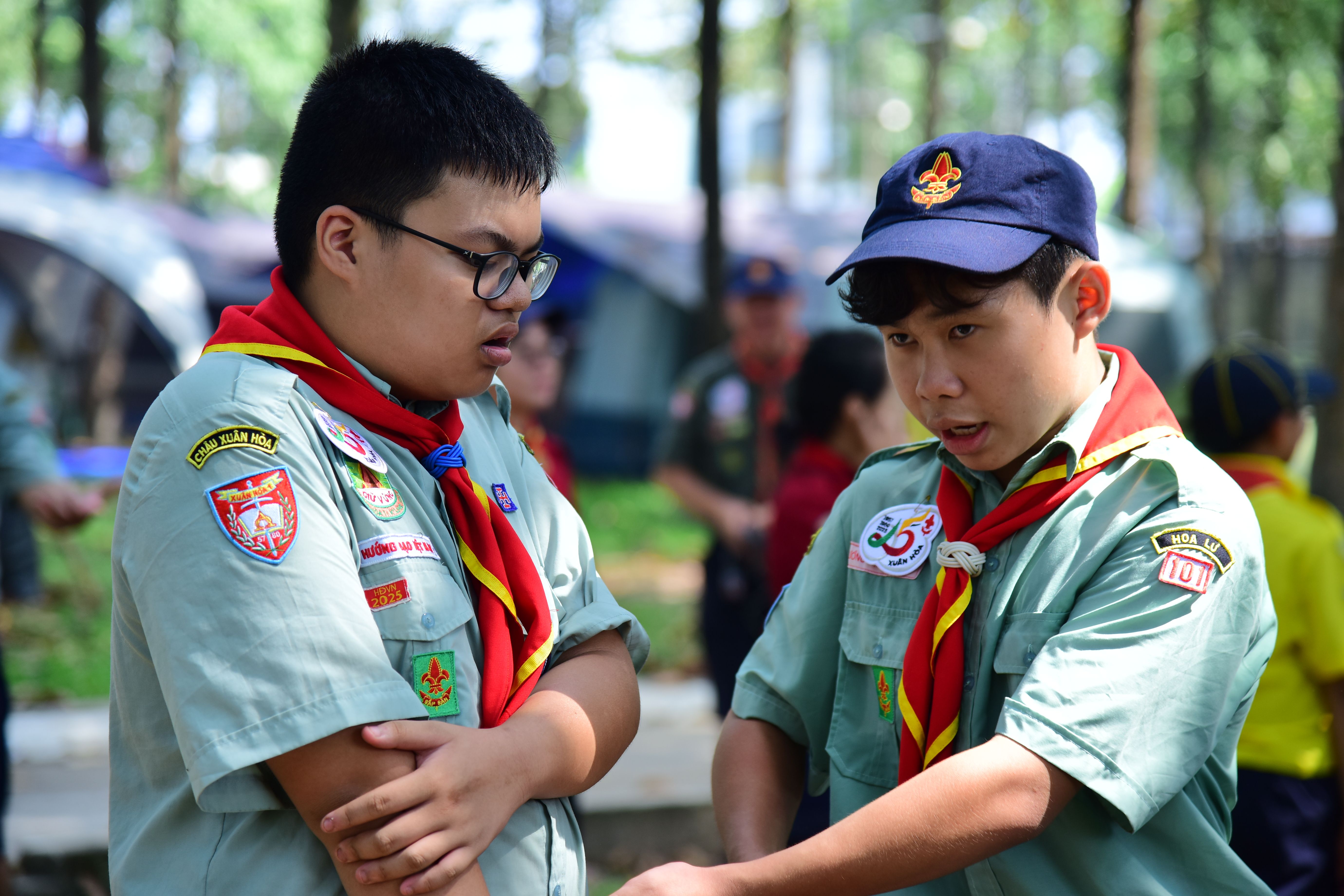 Two Boy Scouts Engaged in Outdoor Activity · Free Stock Photo