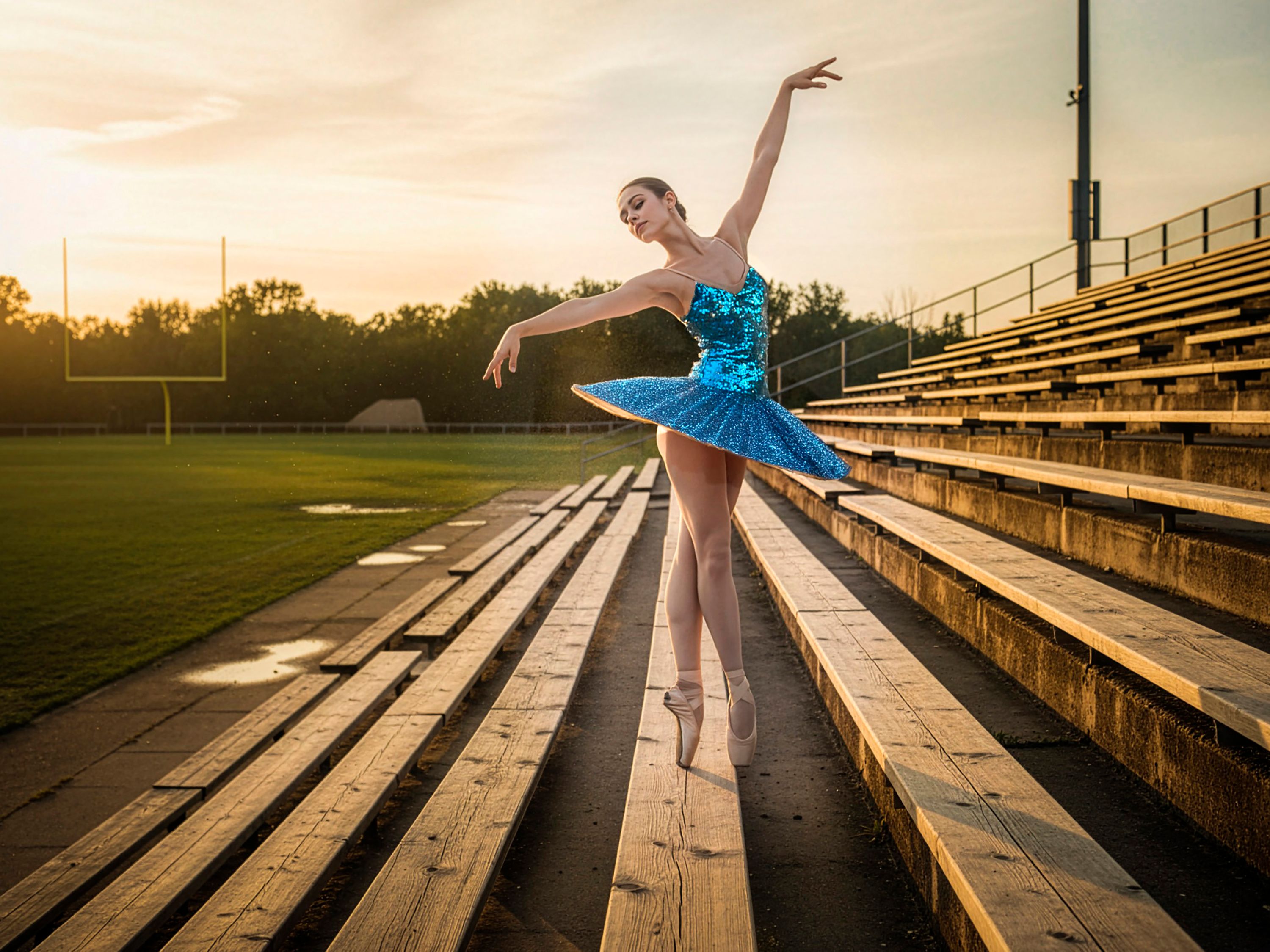 Ballet Dancer Performing in Stadium at Sunset · Free Stock Photo
