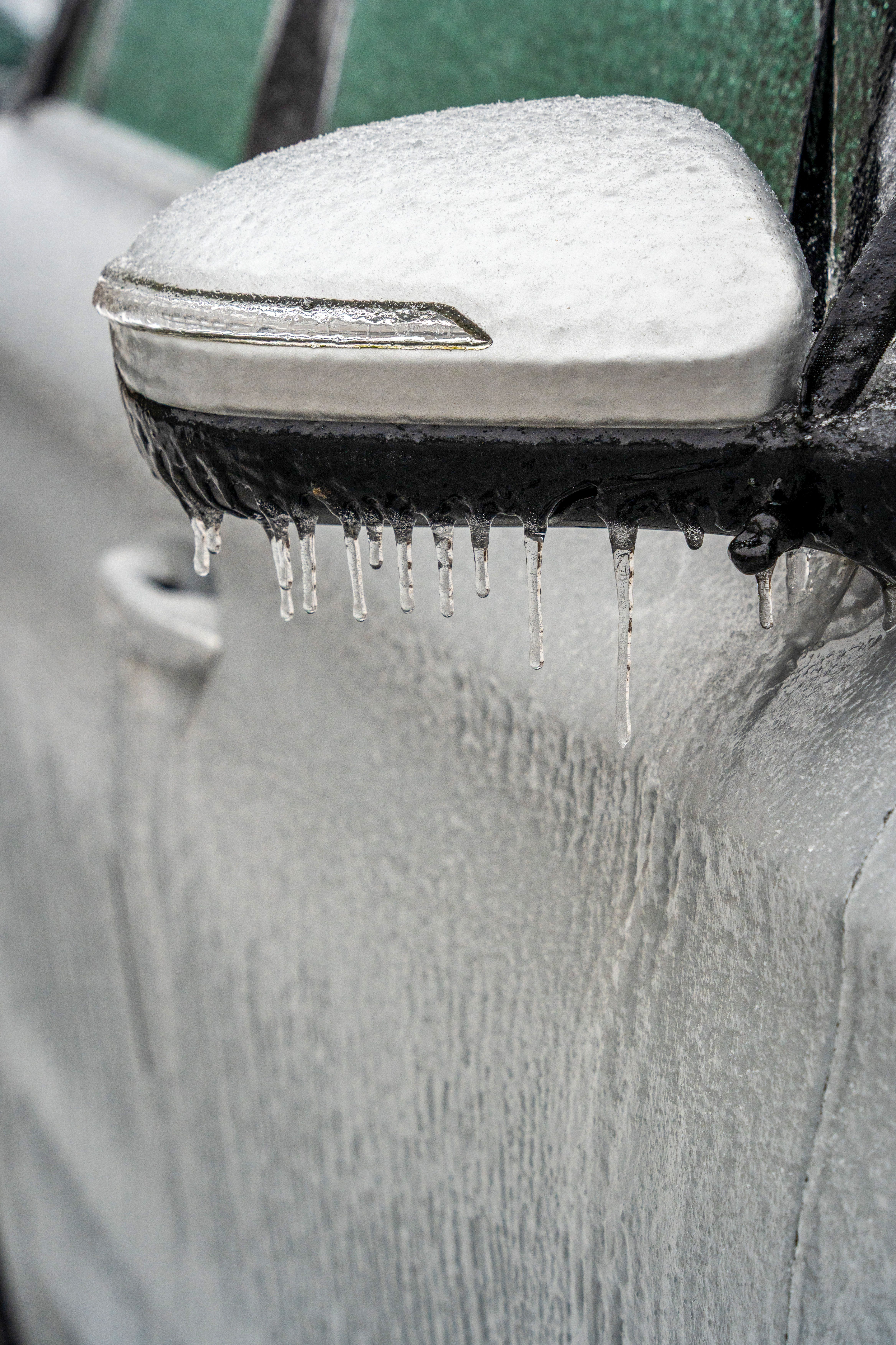 Frozen Car Mirror with Icicles in Winter · Free Stock Photo