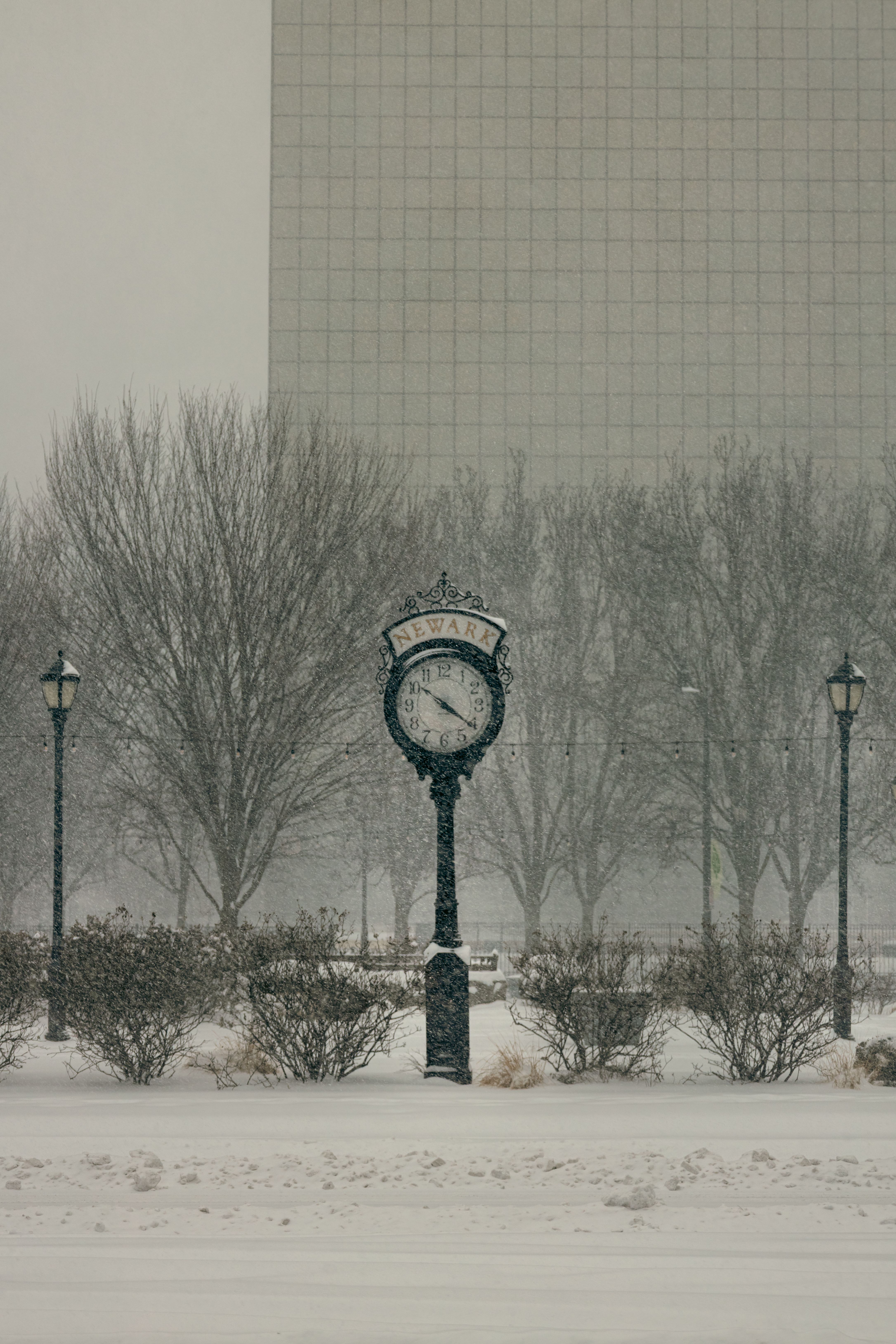 Snowy Winter Scene with Clock in Newark · Free Stock Photo