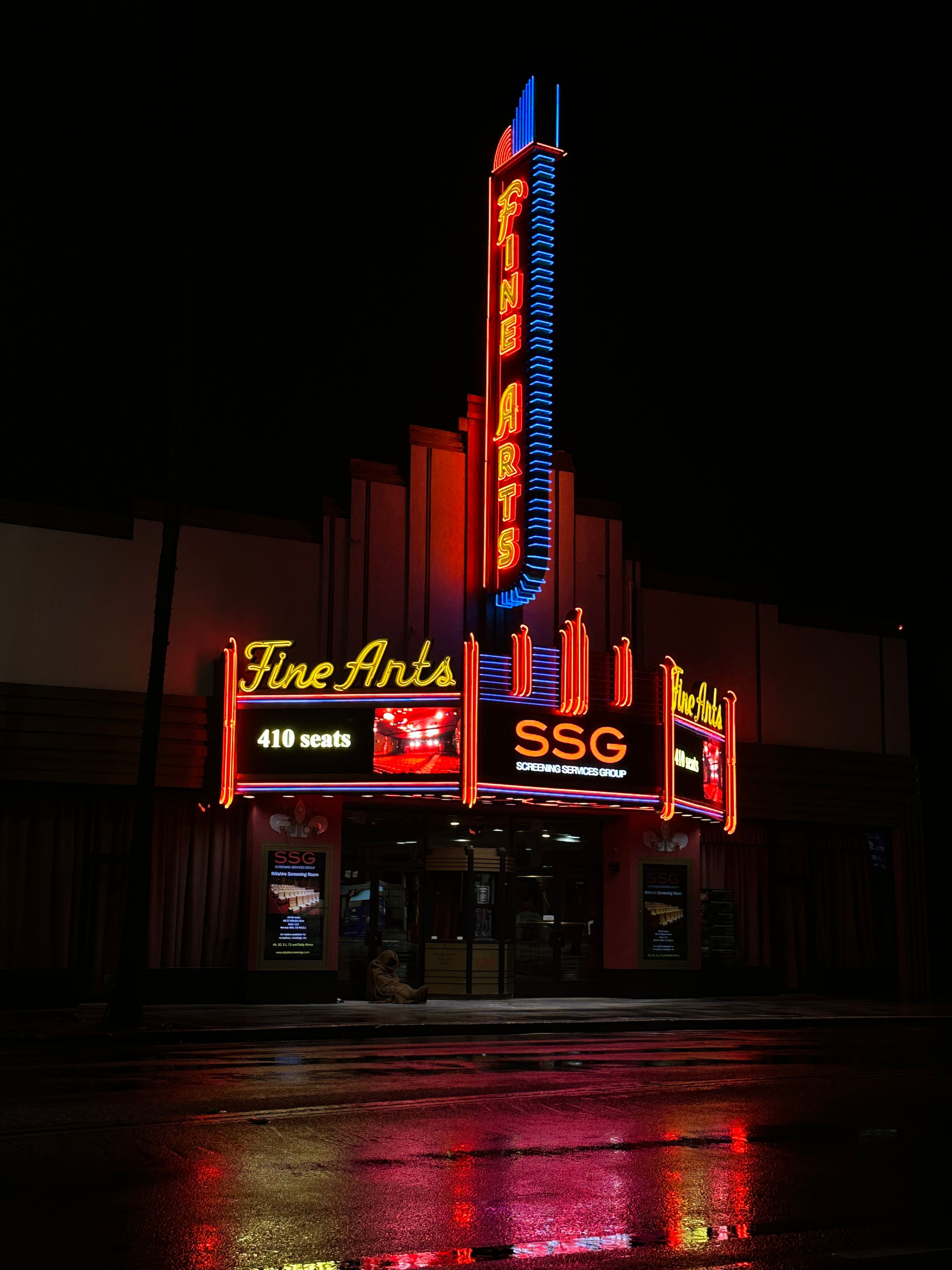 Fine Arts Theater Neon Lights at Night · Free Stock Photo