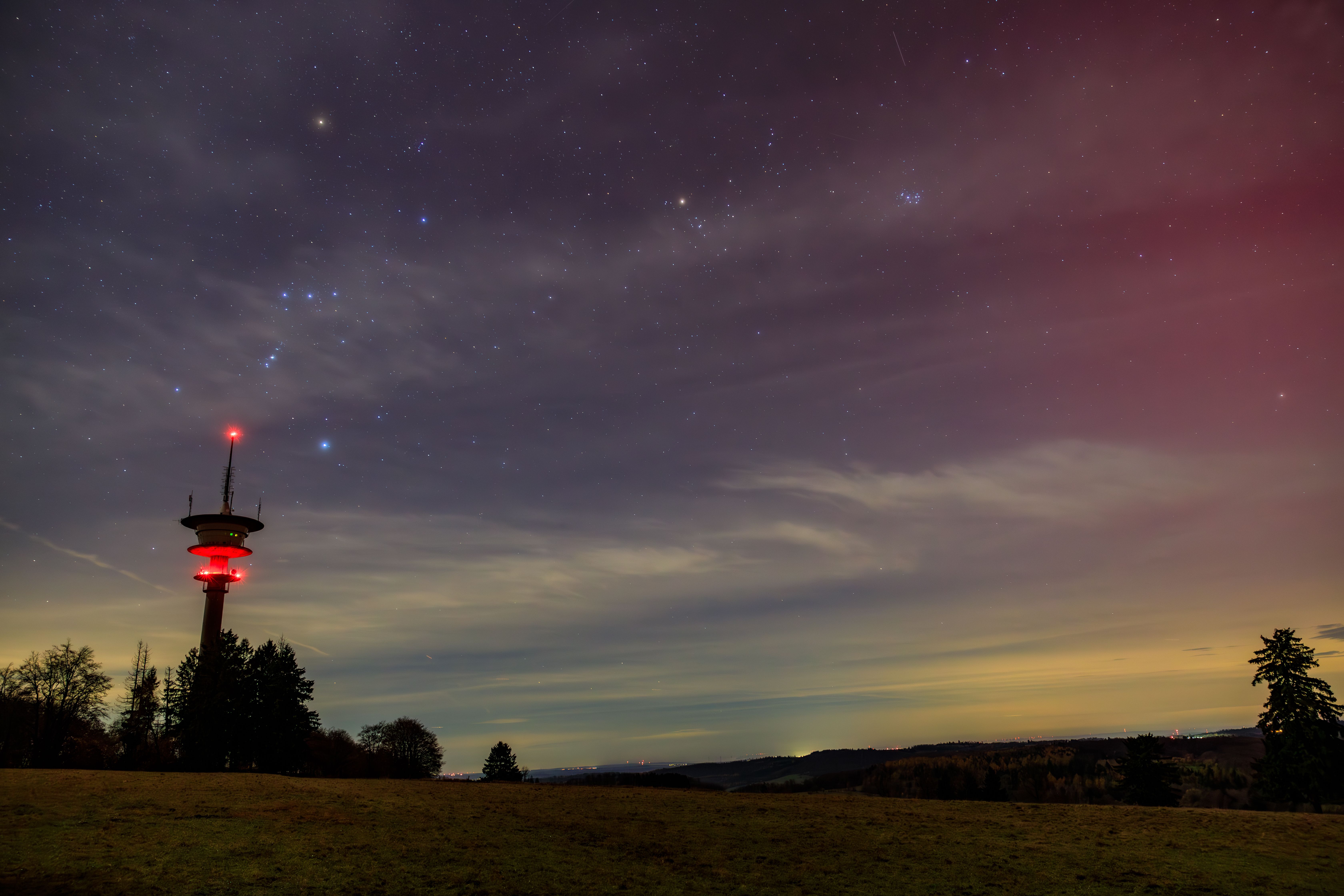 Starry Night Sky with Communication Tower · Free Stock Photo