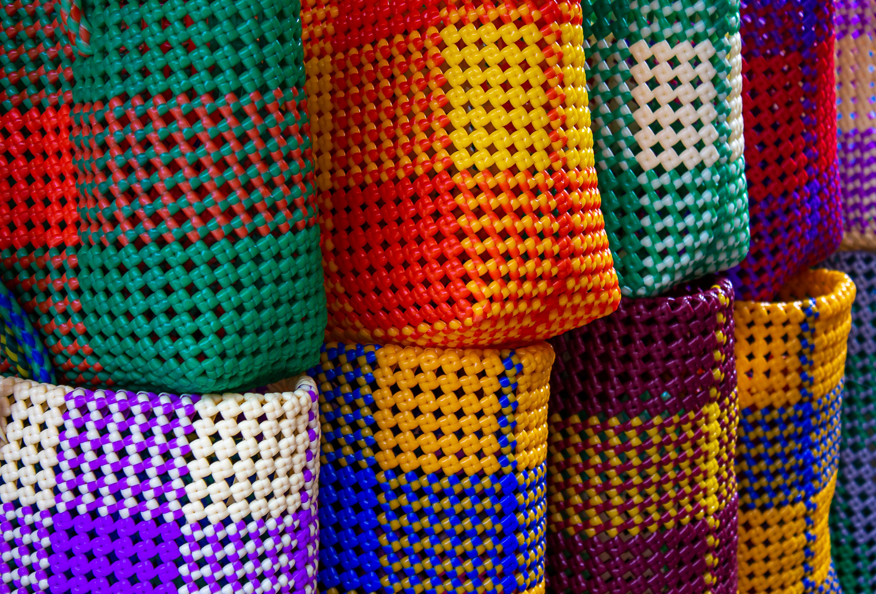 Colorful Woven Baskets on Display · Free Stock Photo