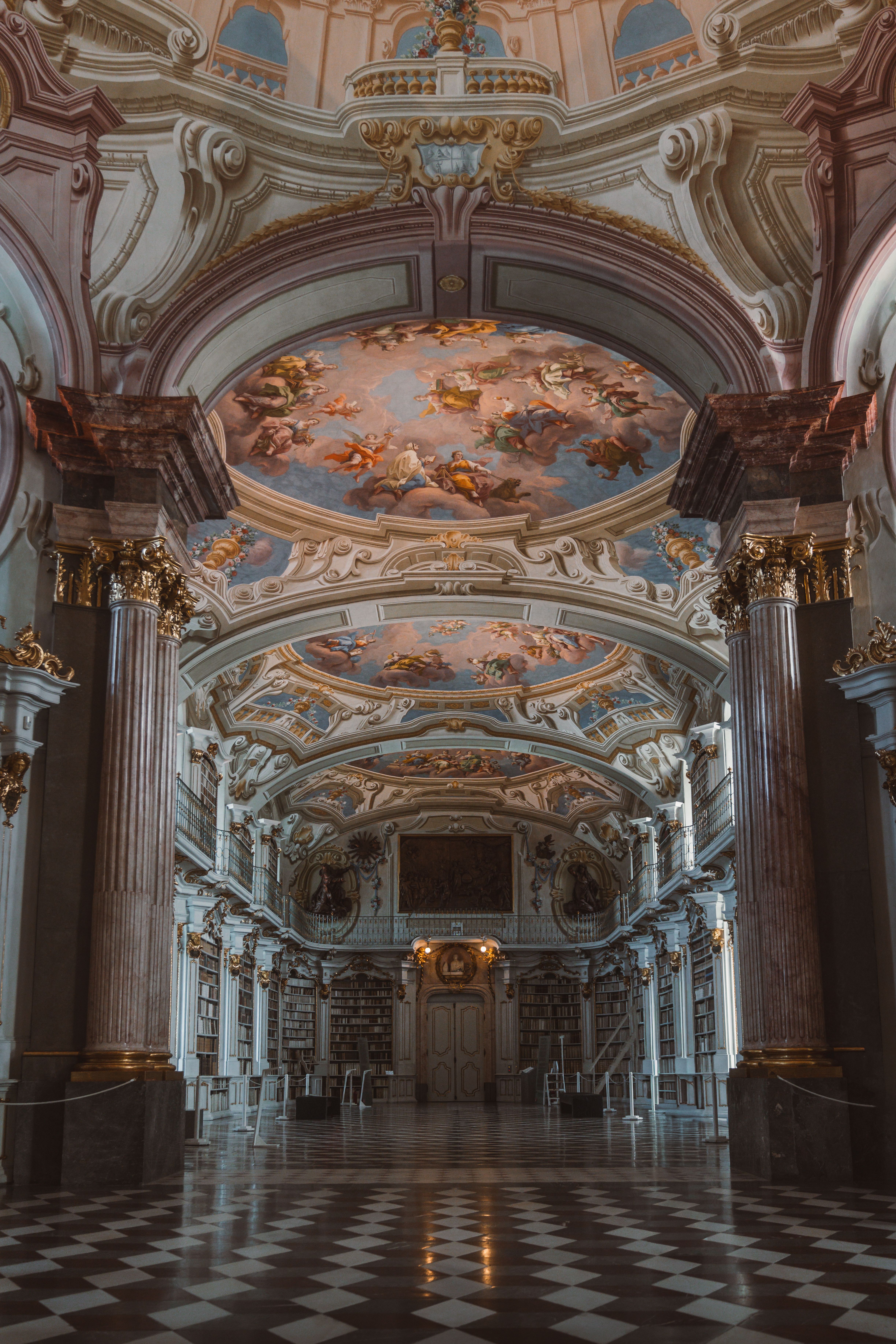 Opulent Baroque Library Interior with Frescoed Ceiling · Free Stock Photo