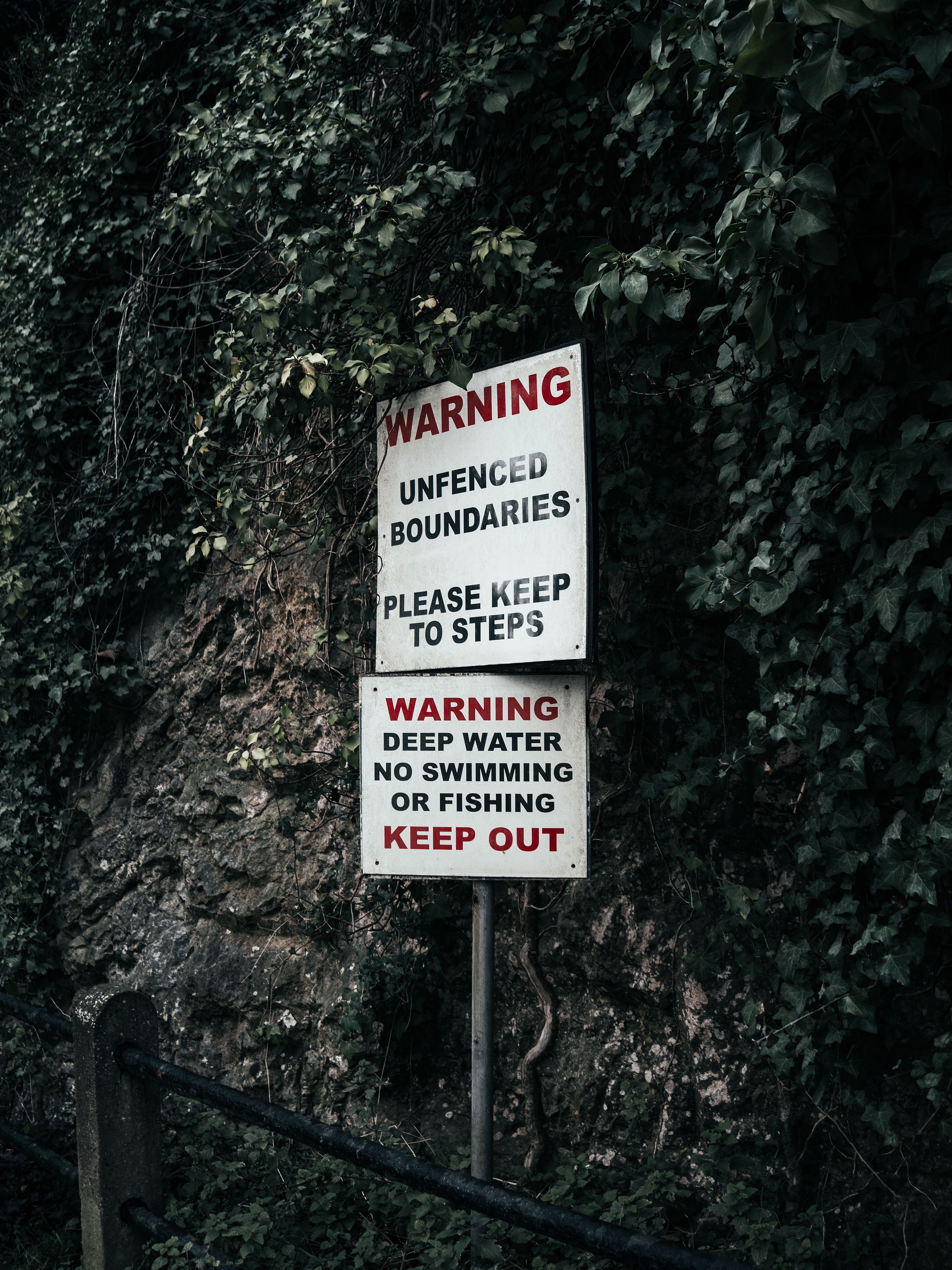 Warning Signage in Overgrown Natural Setting · Free Stock Photo