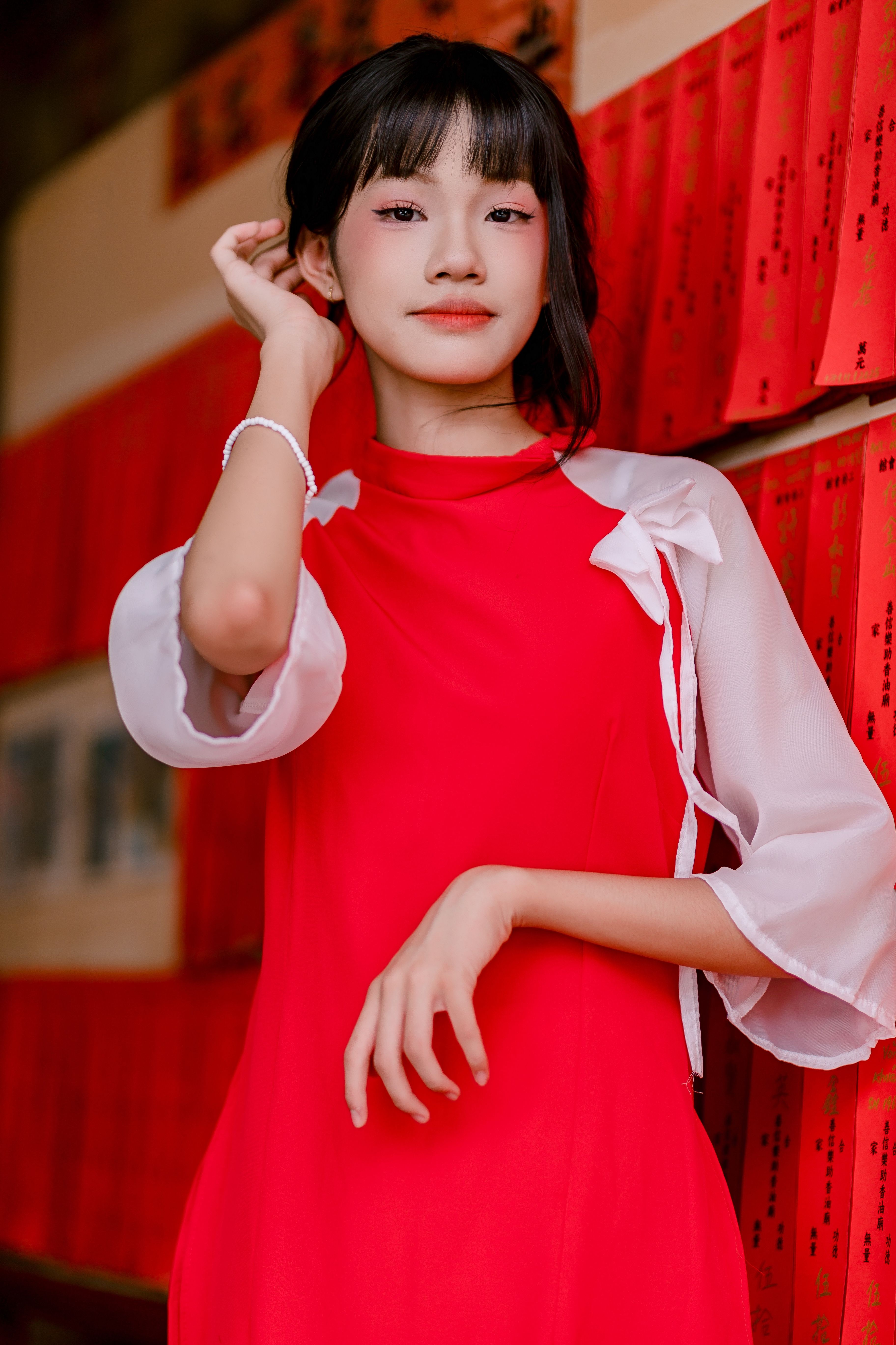 Woman in Traditional Red Dress Indoors · Free Stock Photo