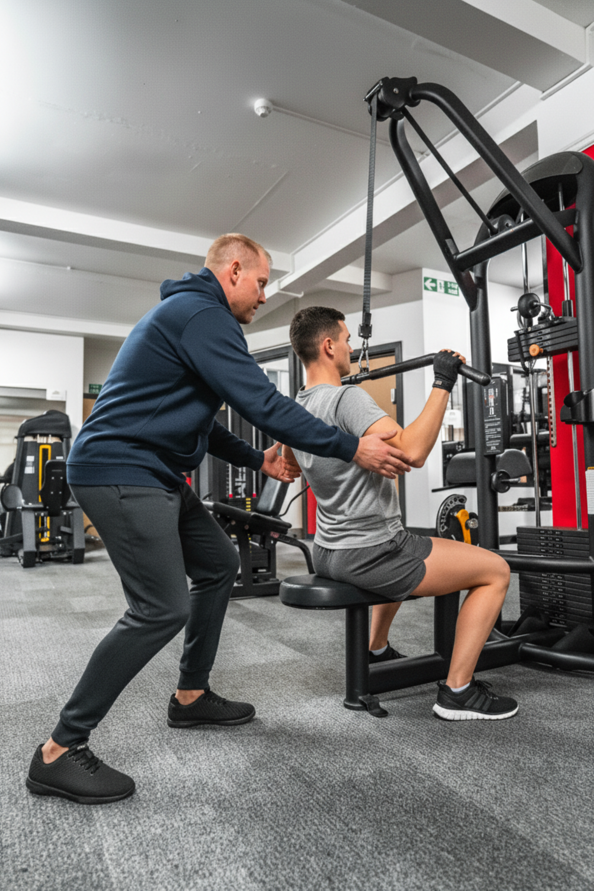 Personal Trainer Assisting Gym Workout Session · Free Stock Photo