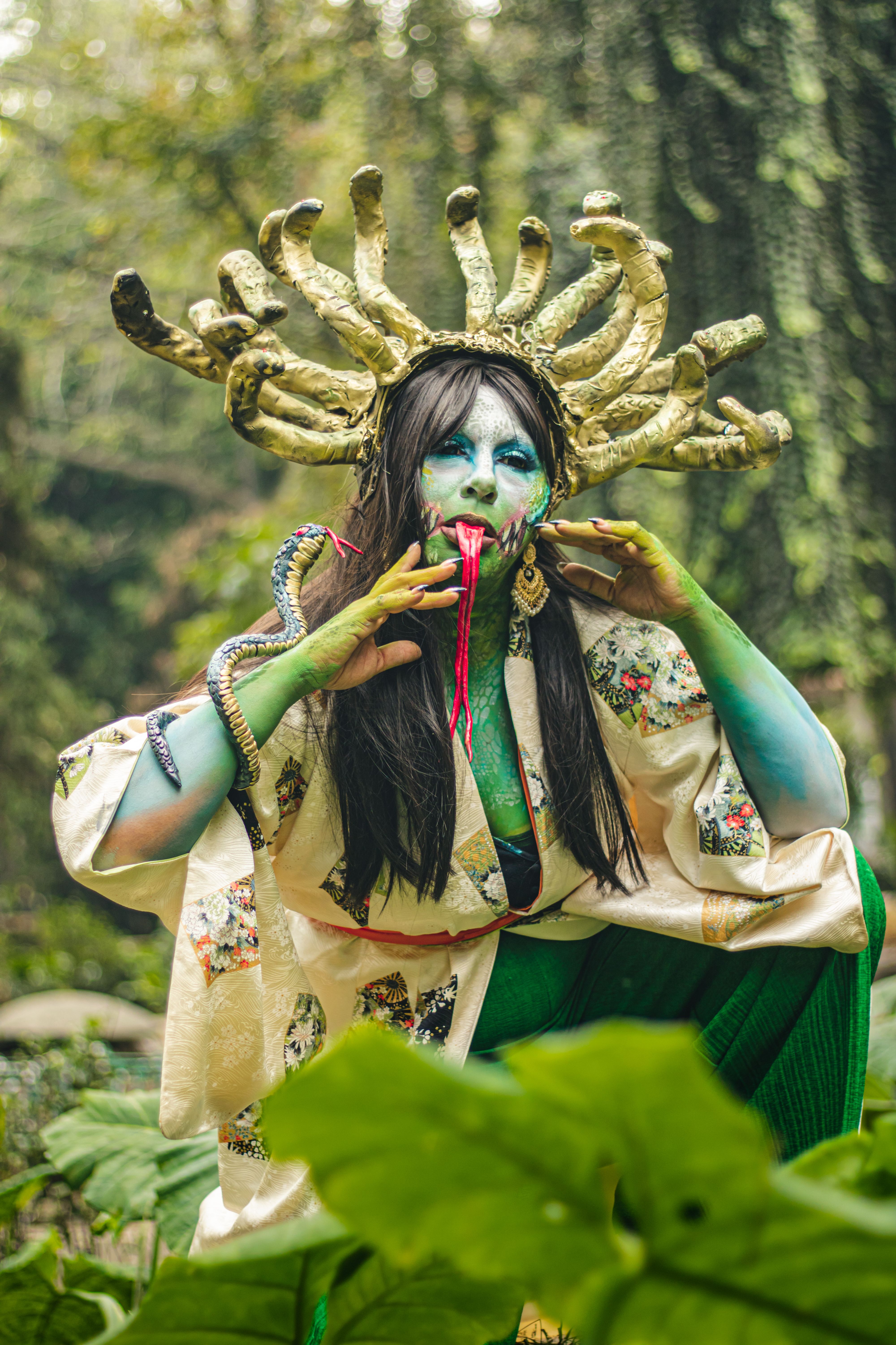 Fantasy Cosplay with Vibrant Creative Makeup Outdoors · Free Stock Photo