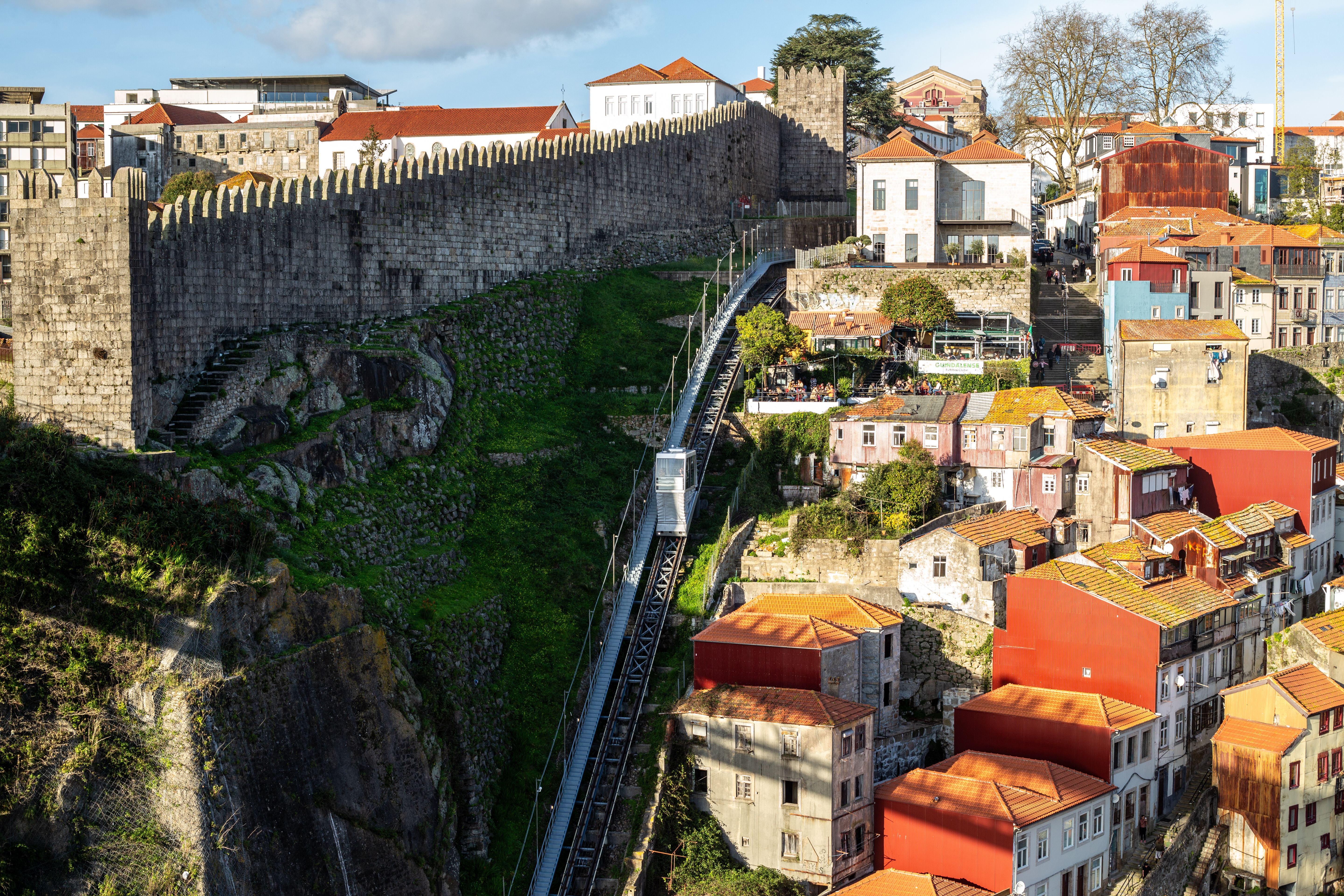 Vista Panorámica Del Funicular De Guindais Y Las Murallas Medievales De ...