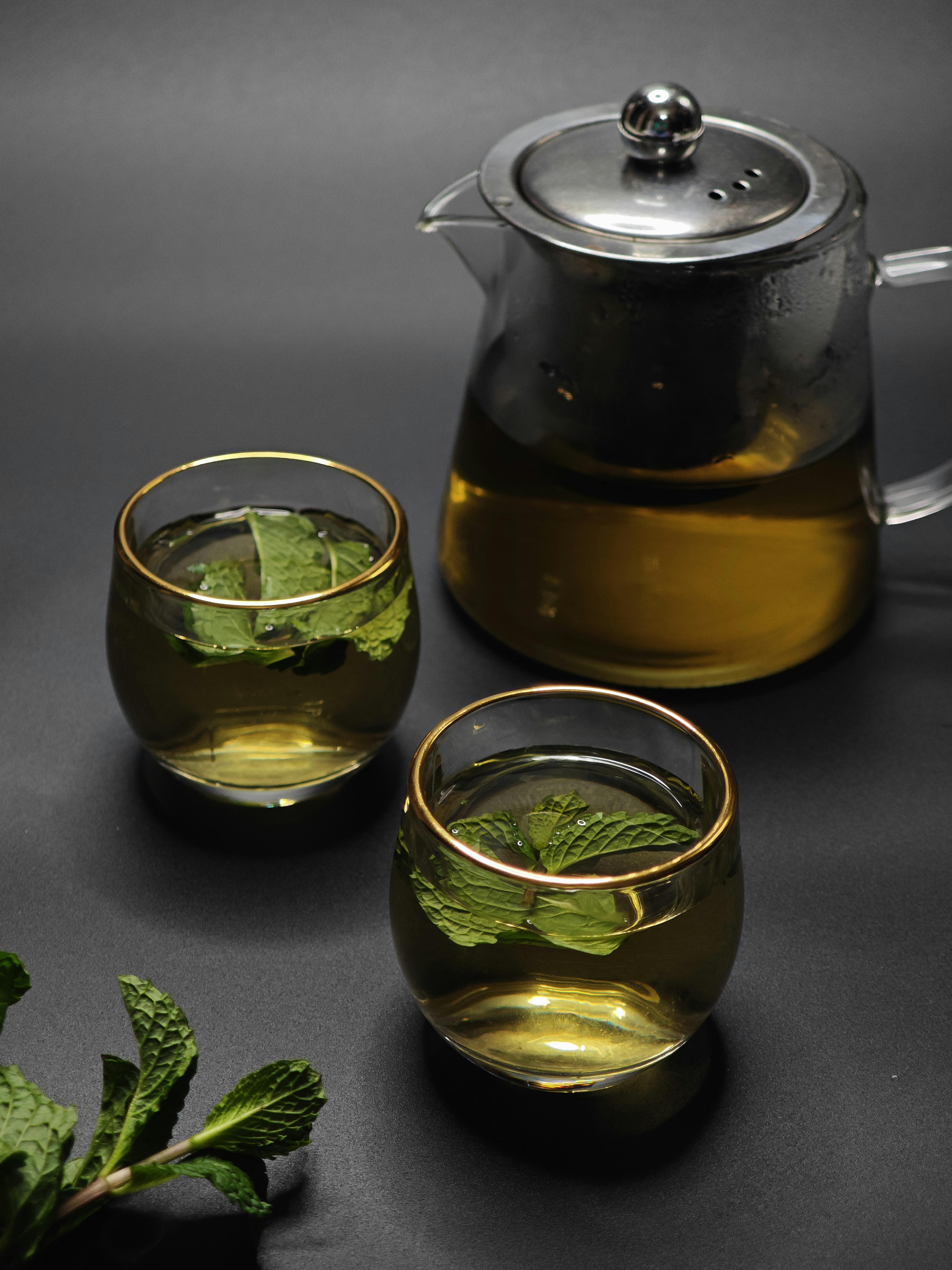 Refreshing Mint Tea with Glass Teapot and Leaves · Free Stock Photo