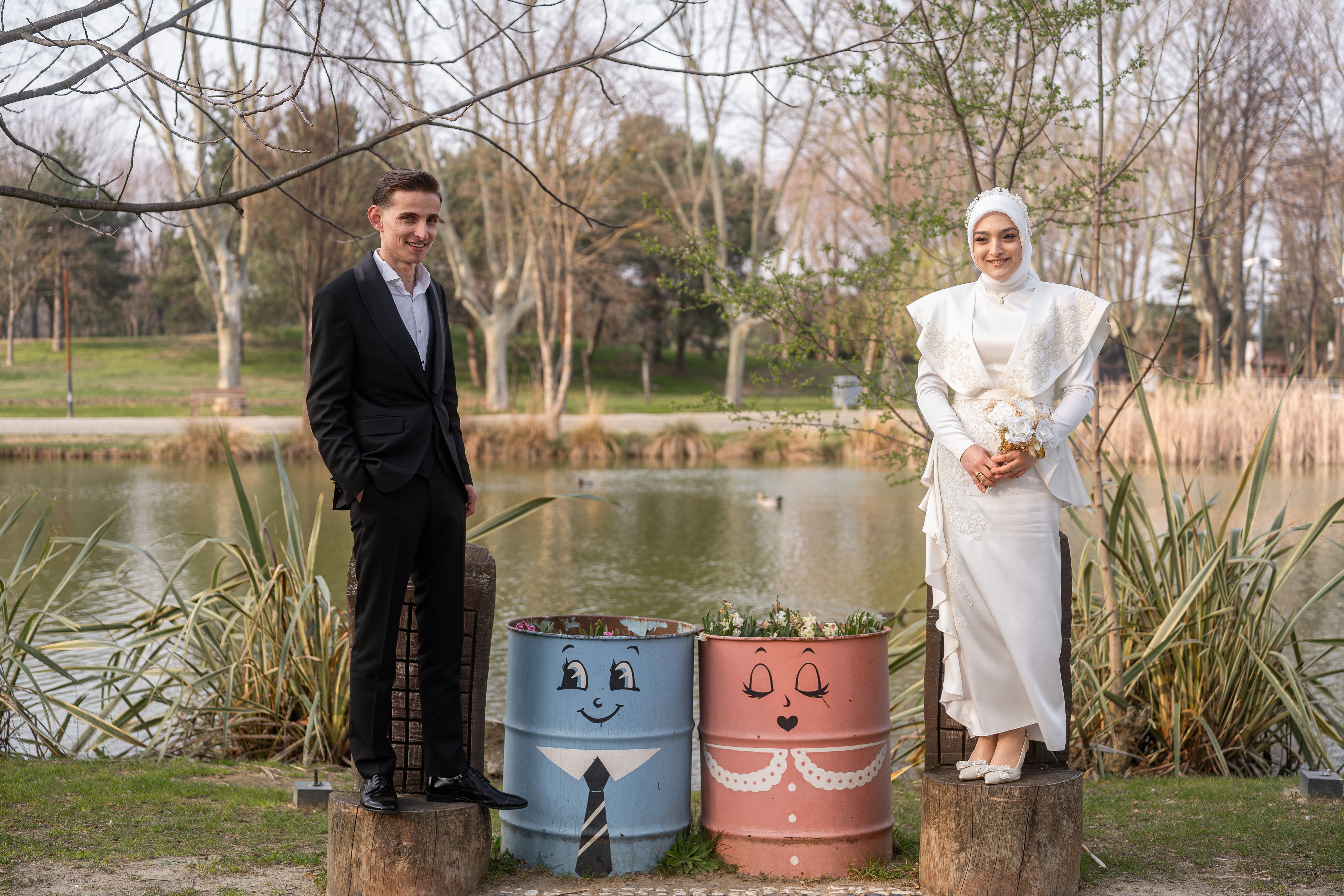 Elegant Outdoor Wedding Portrait by a Lake · Free Stock Photo
