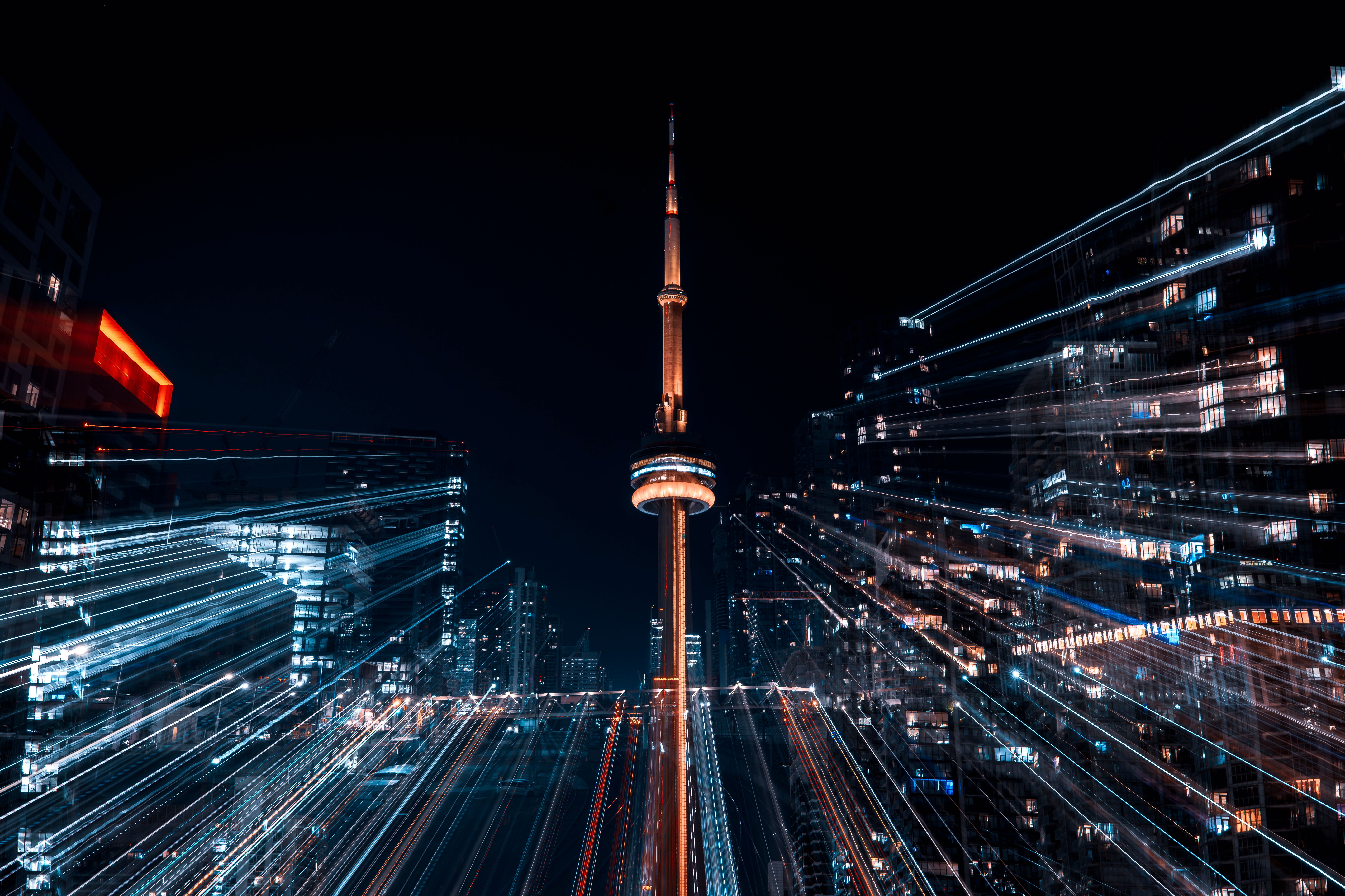 Stunning Night View of CN Tower with Motion Blur Effect · Free Stock Photo