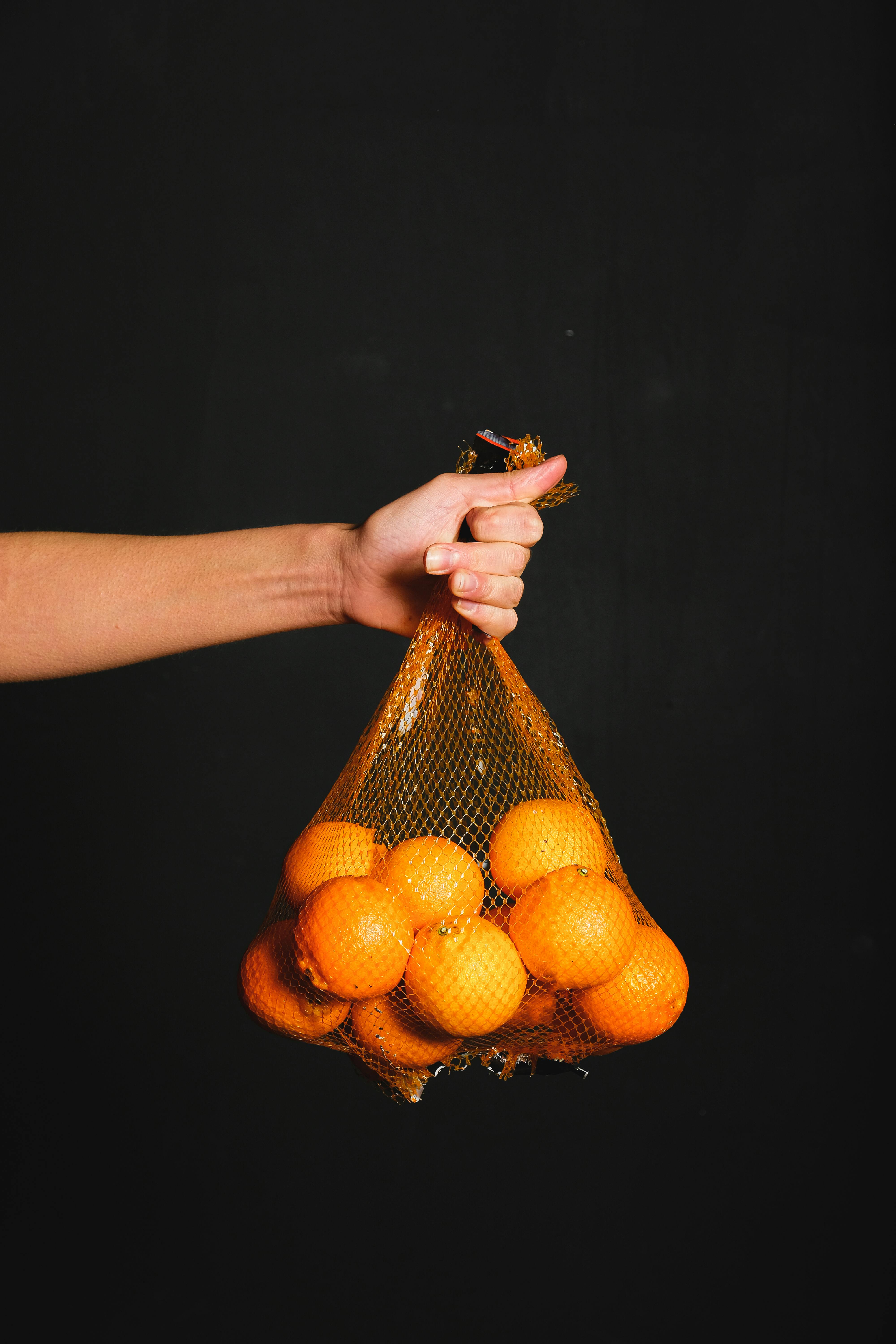 Person Holding Orange Net and Bunch of Orange Fruits · Free Stock Photo