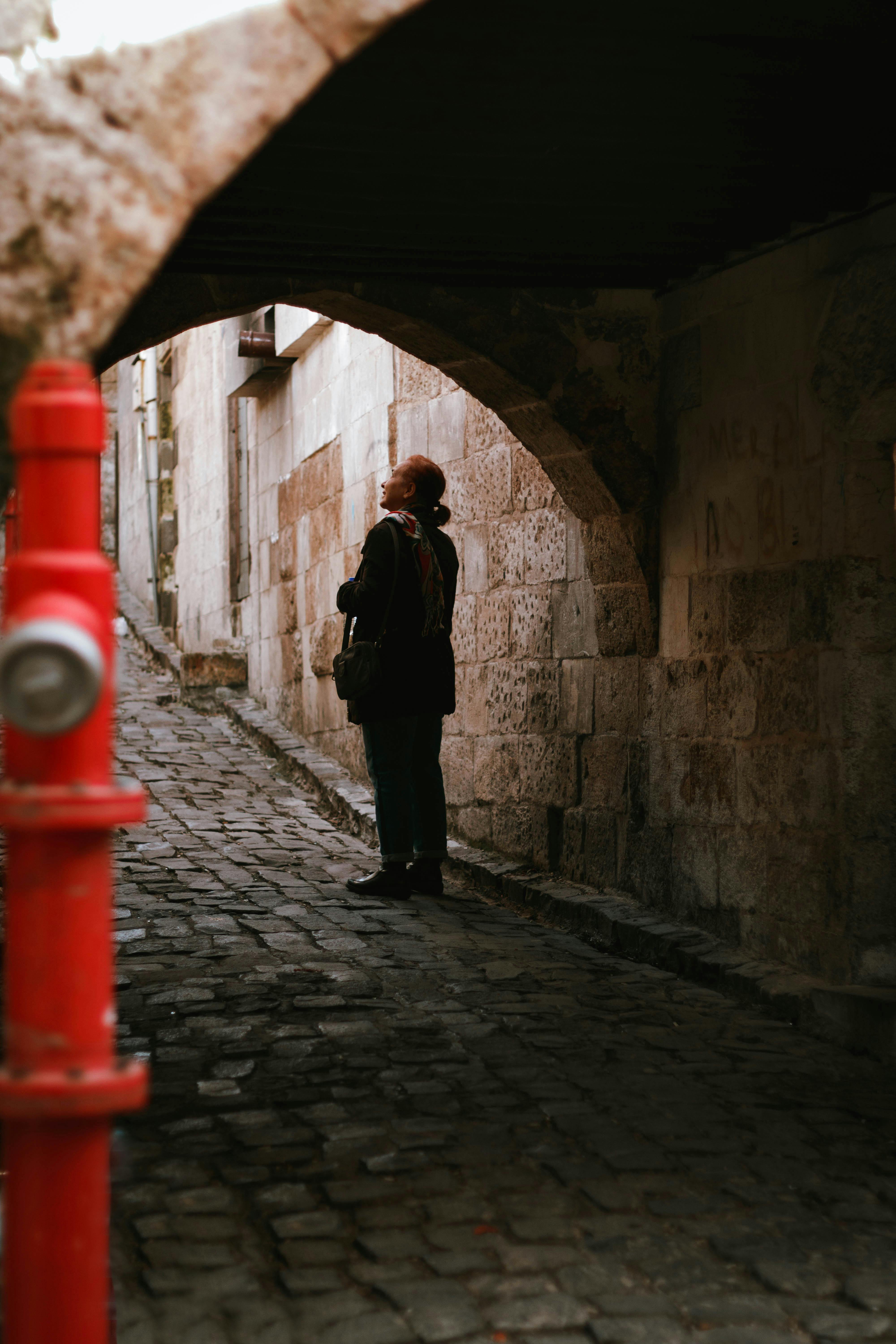 Woman Standing on Arched Pathway · Free Stock Photo