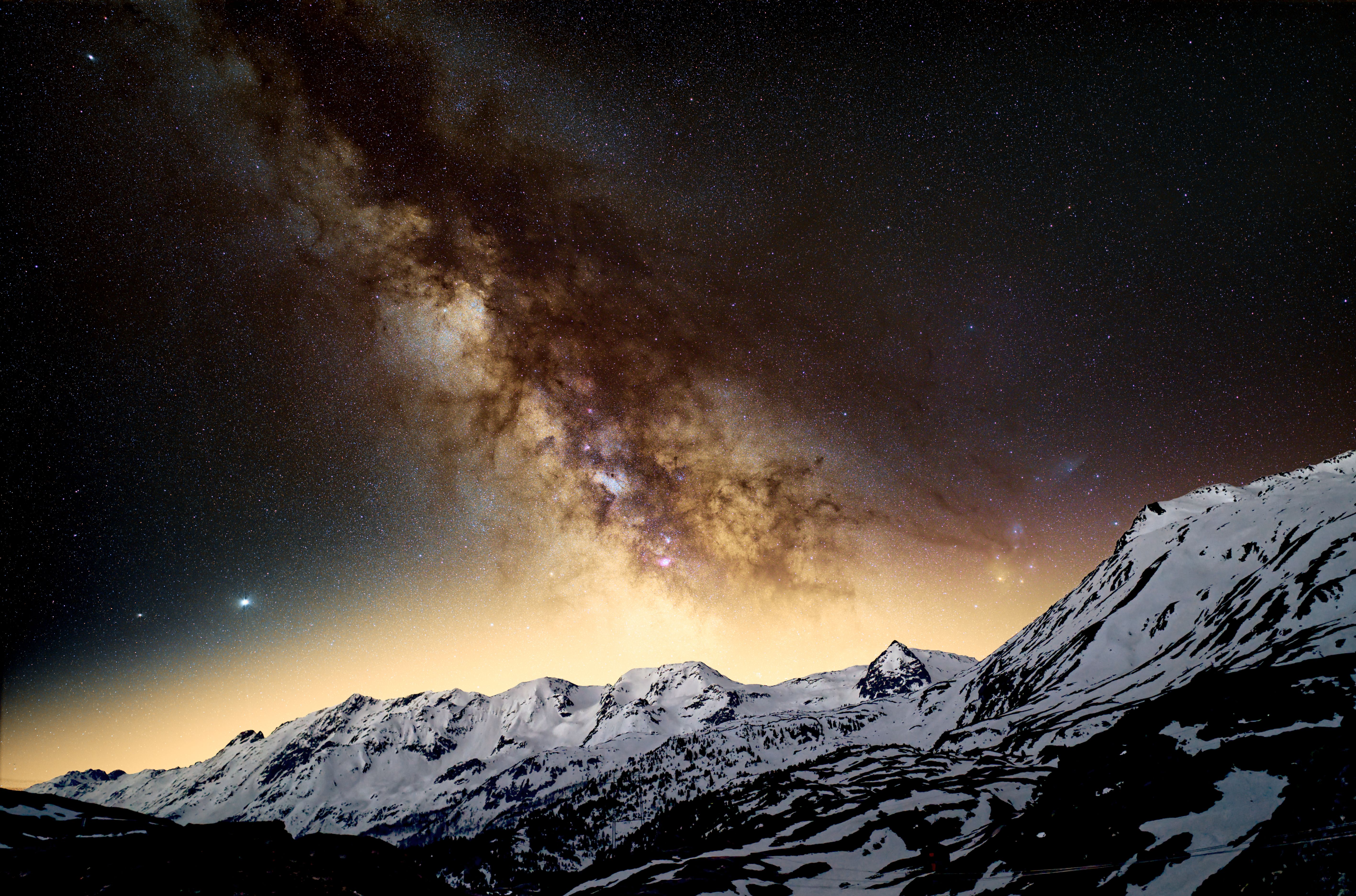 Stunning Night Sky with Milky Way over Snowy Mountains · Free Stock Photo