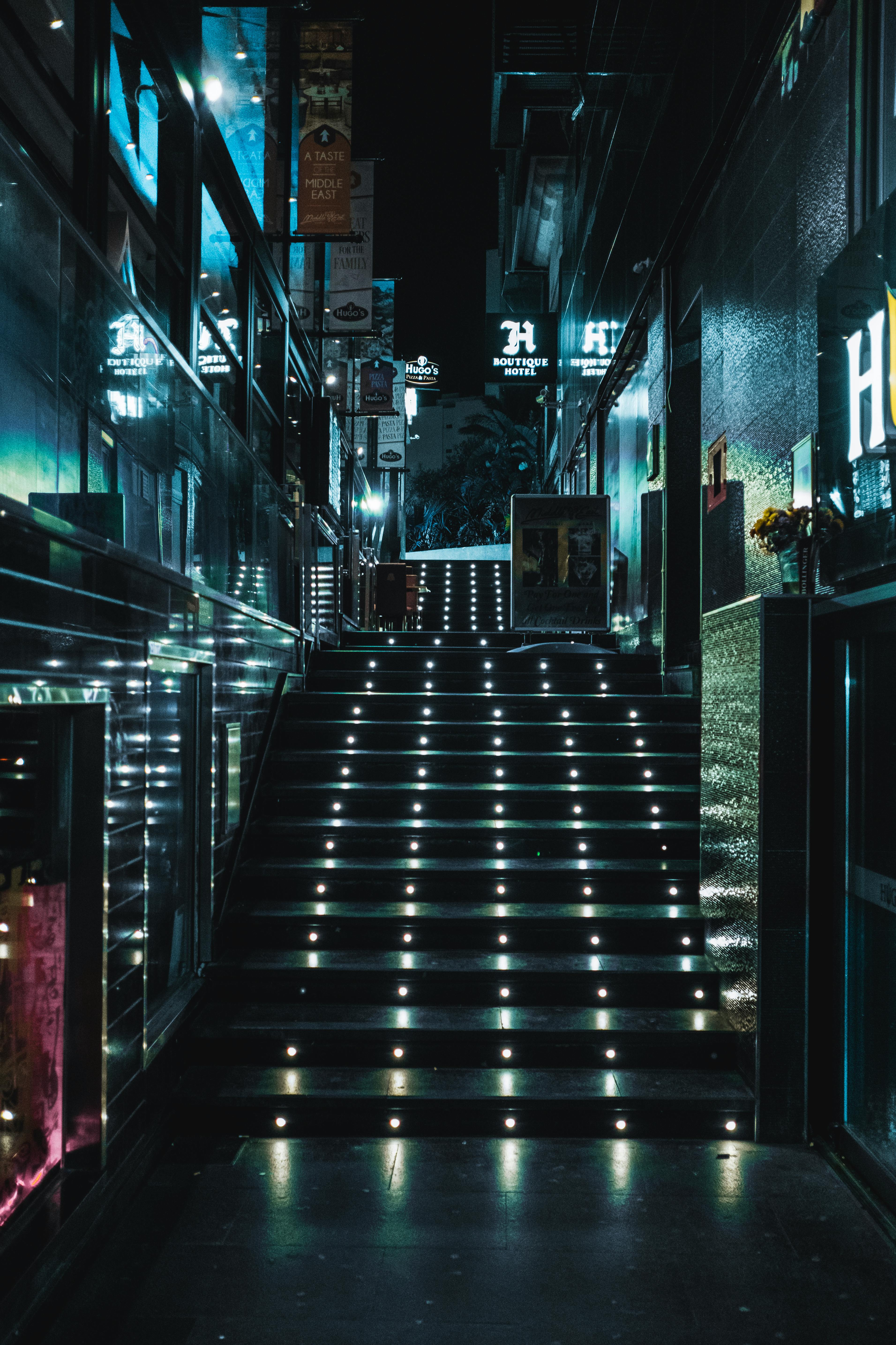 Illuminated Staircase on a Nighttime · Free Stock Photo