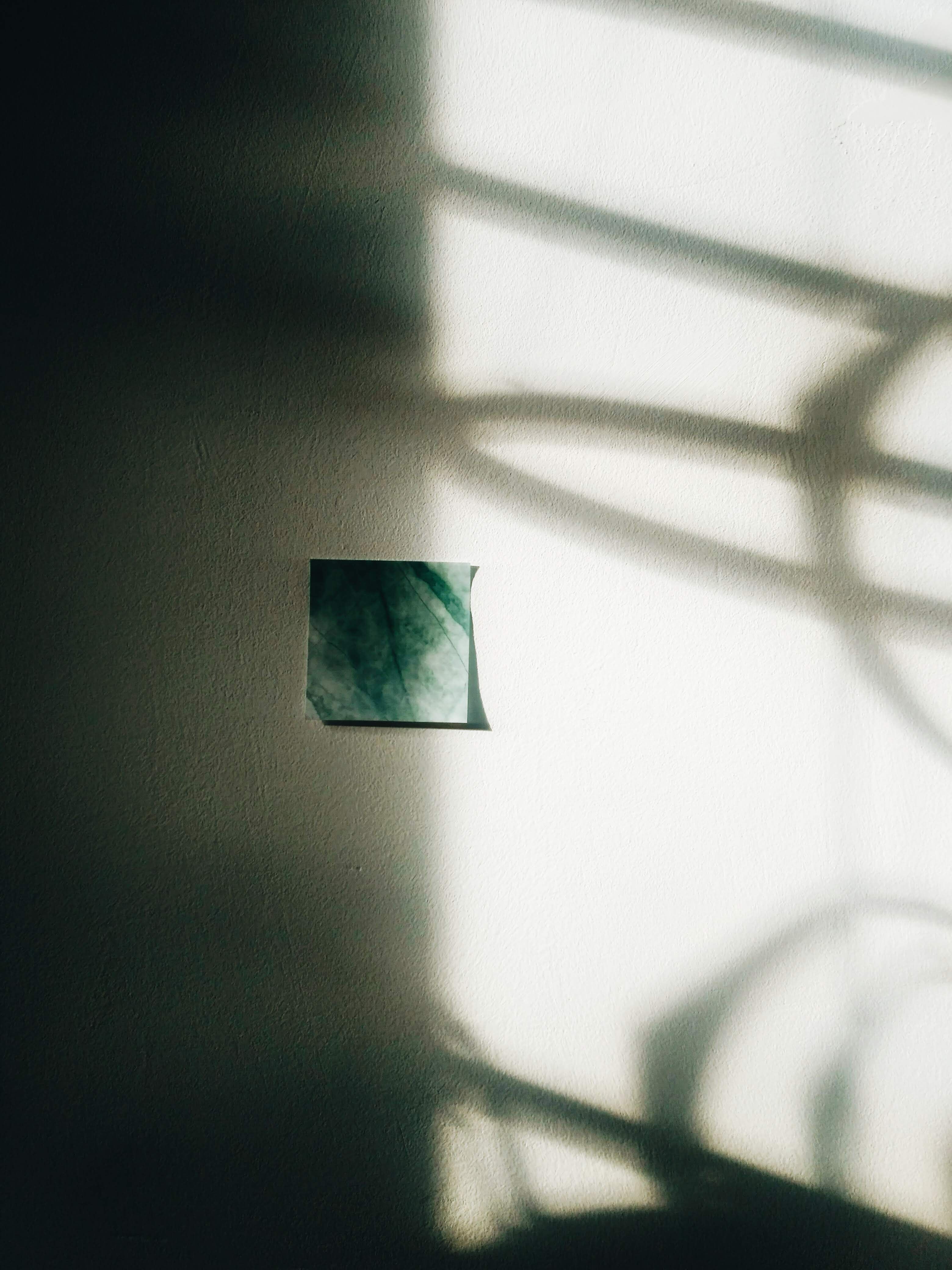 Green Paper and Shadows on White Wall · Free Stock Photo