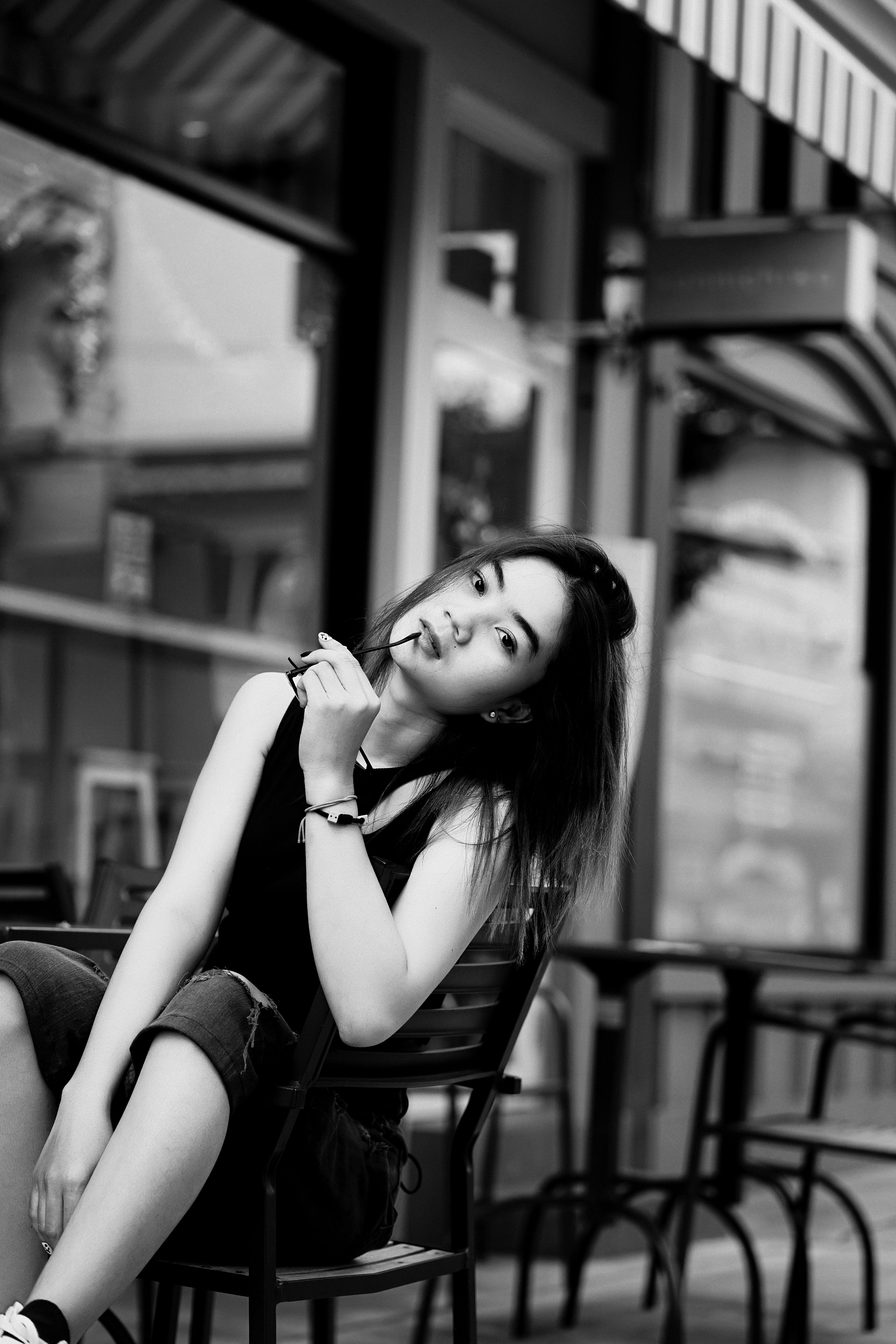 Black and White Urban Portrait of Young Woman · Free Stock Photo