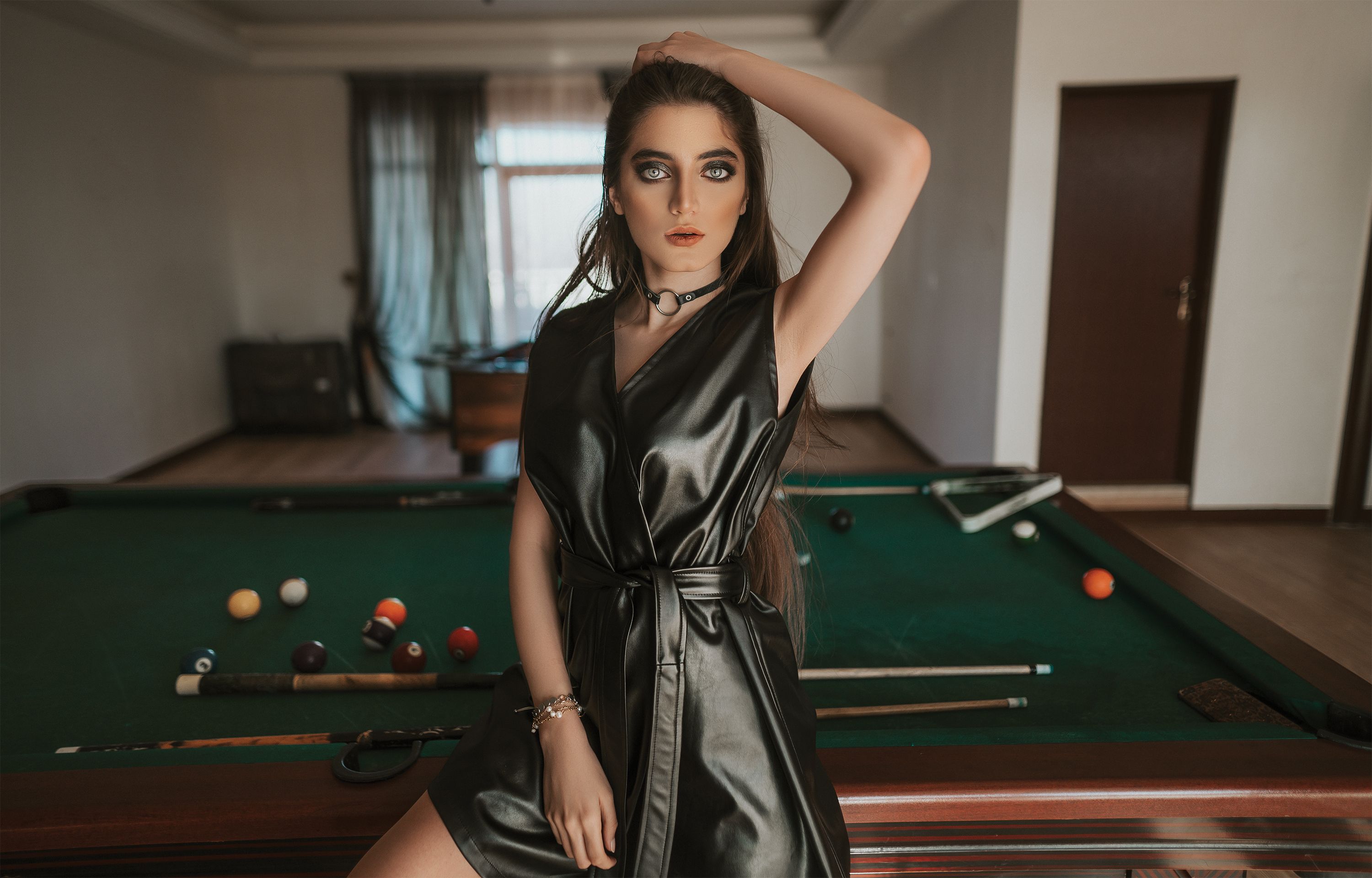 Woman in Black Dress Lying on Billiard Table · Free Stock Photo