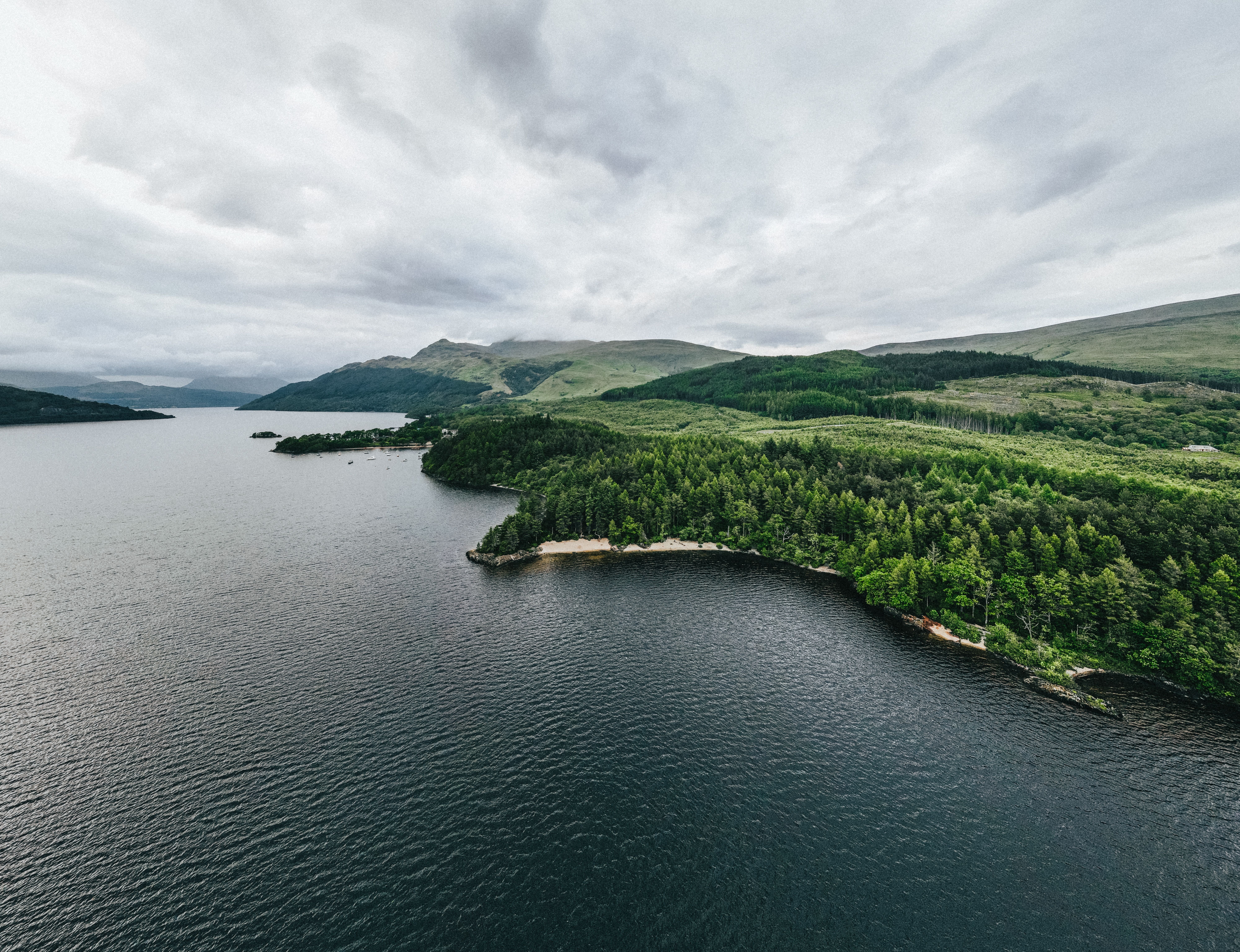 Aerial View of Serene Lakeside Landscape at Twilight · Free Stock Photo