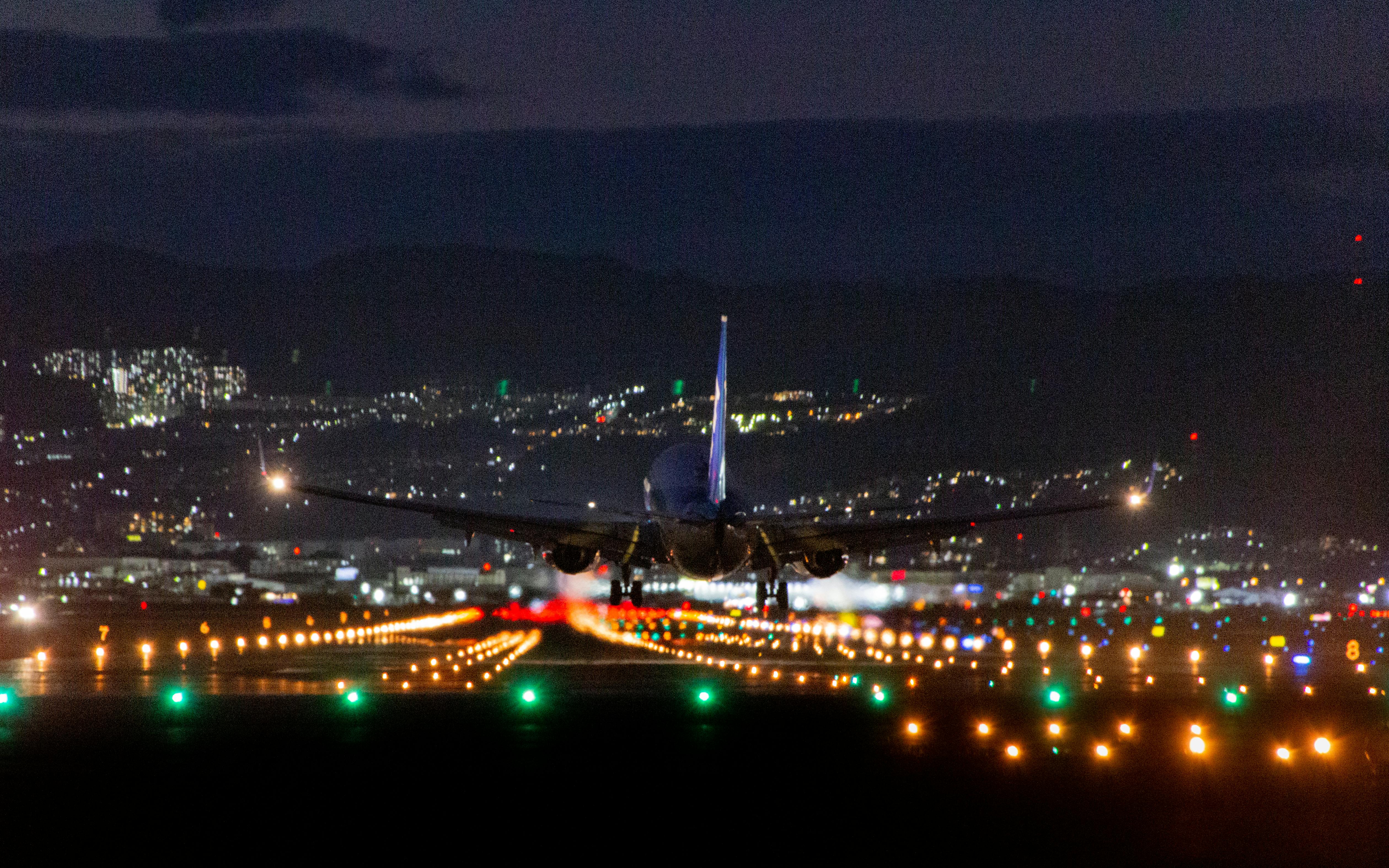 Free stock photo of airplane, airplane landing, night