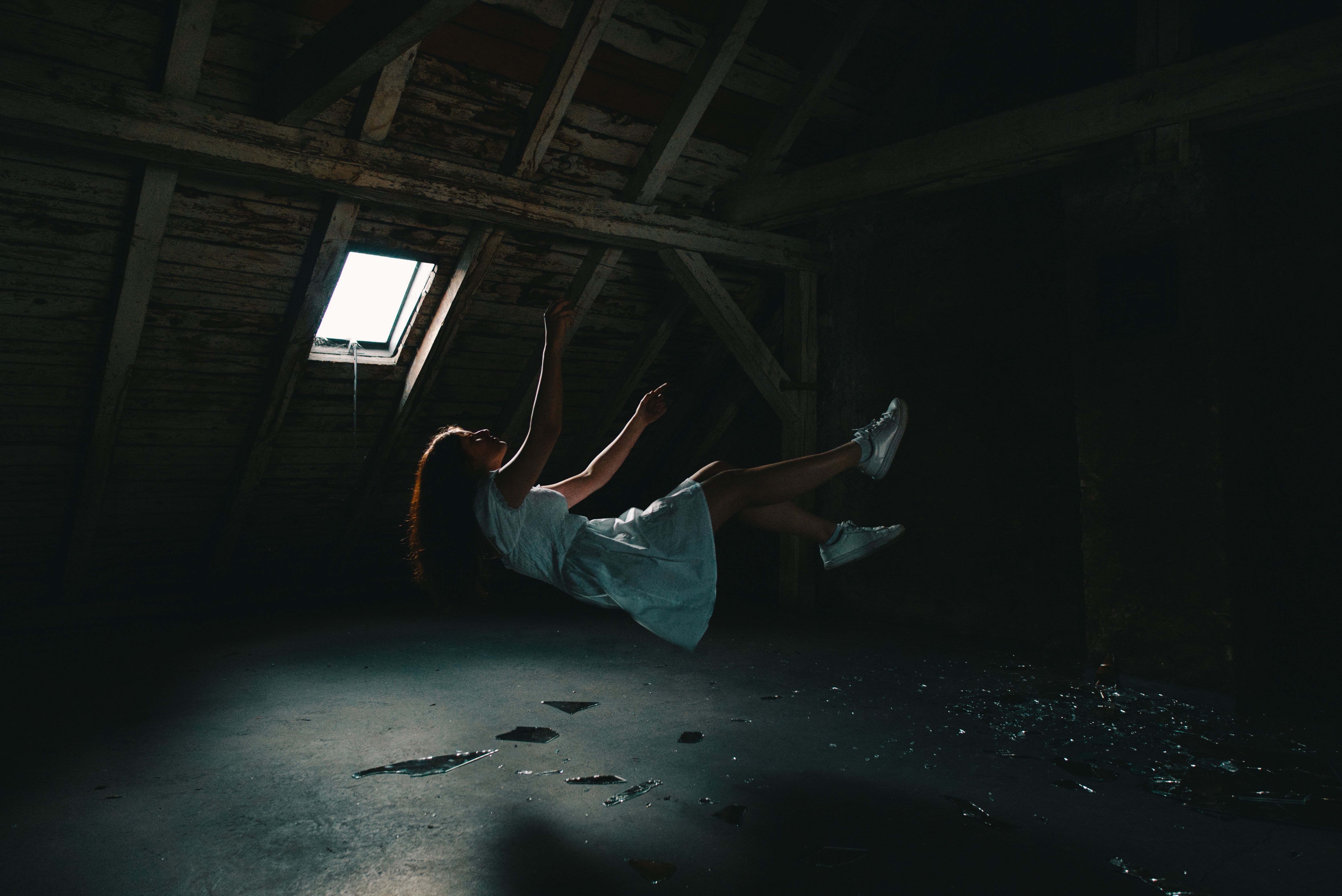 Woman in White Dress Falling on Gray Concrete Floor · Free Stock Photo