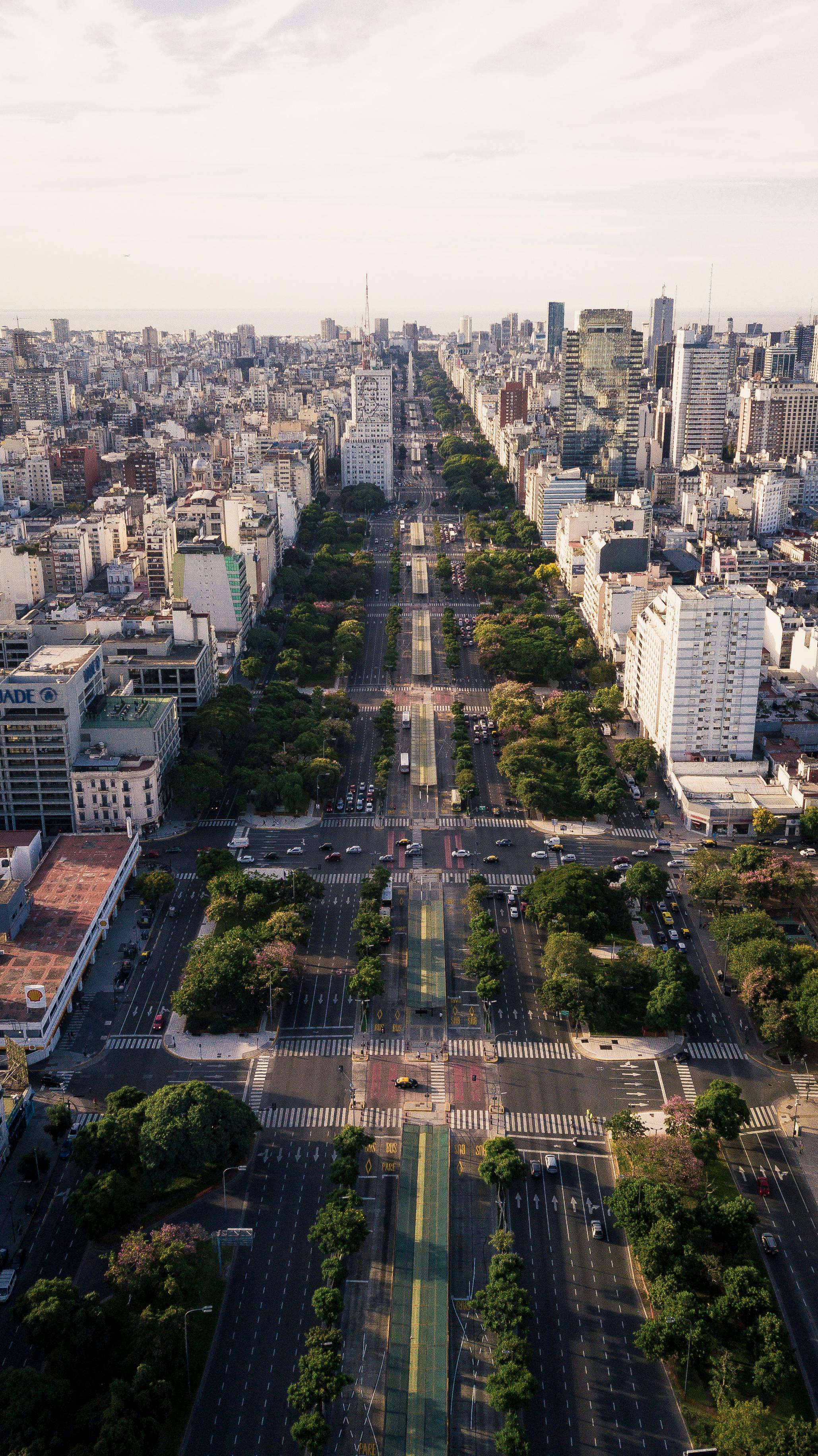 Modern city roadway with green trees · Free Stock Photo