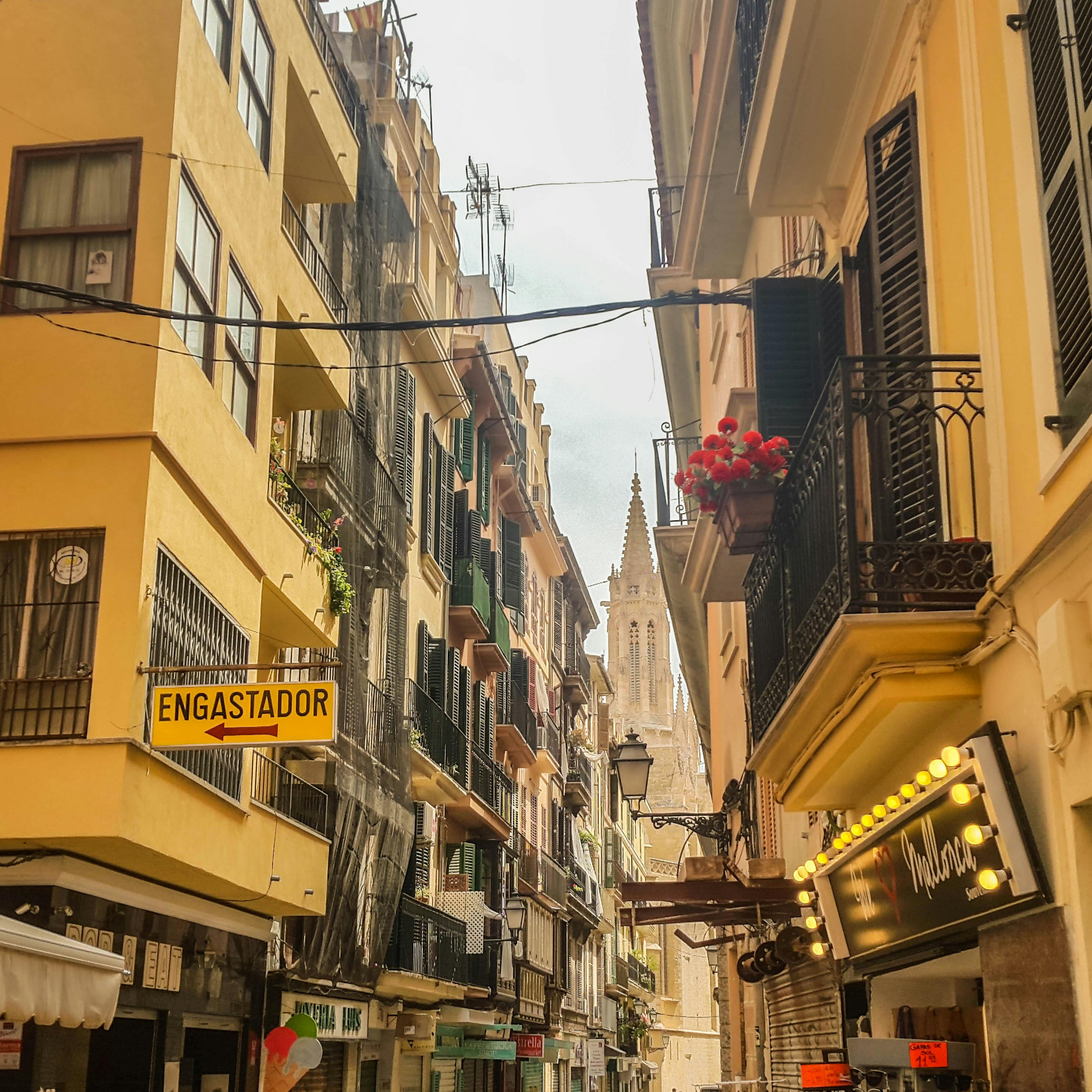 Apartment buildings with balconies and signs · Free Stock Photo