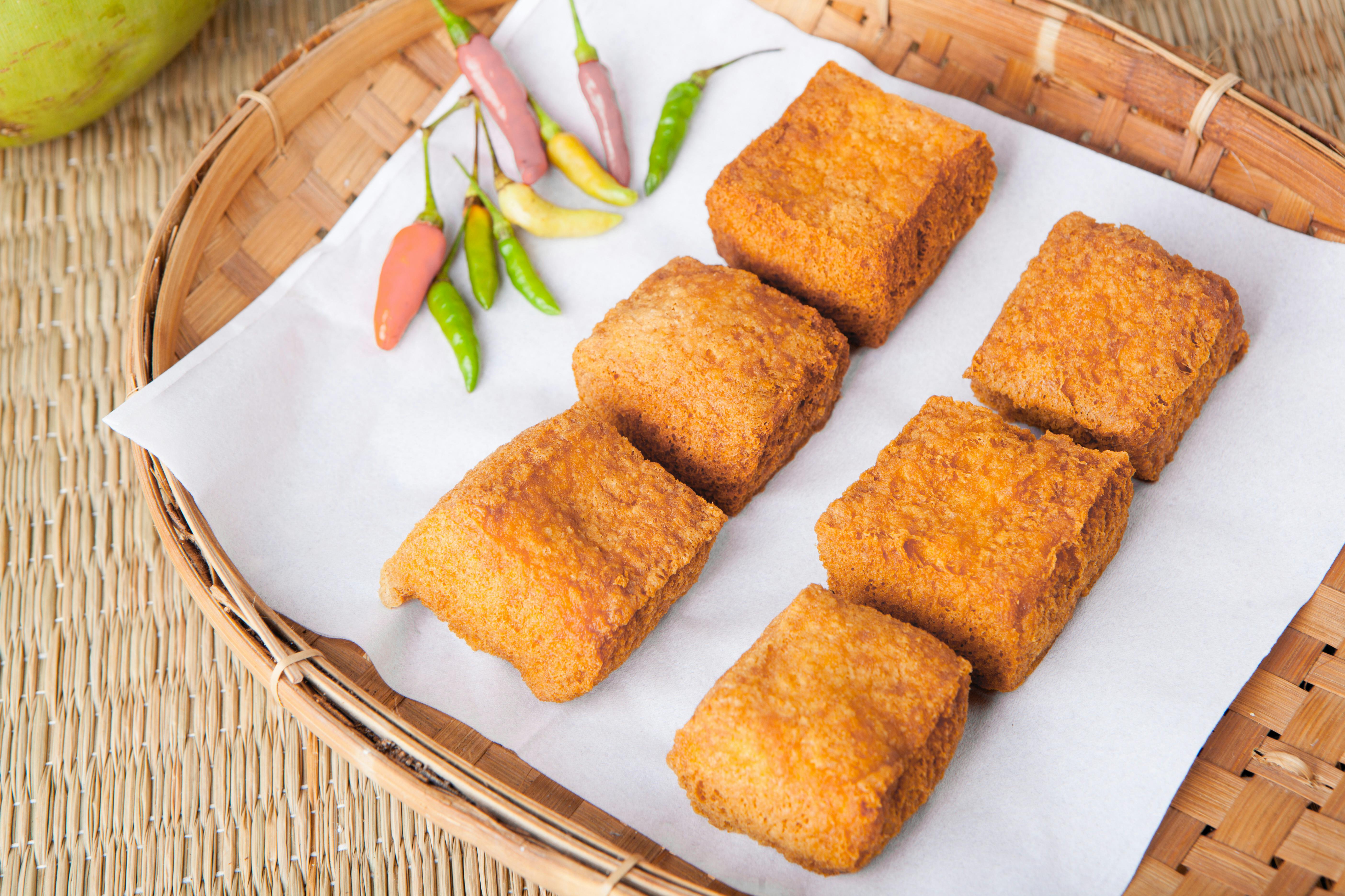 Fried Tofu on Bamboo Tray · Free Stock Photo