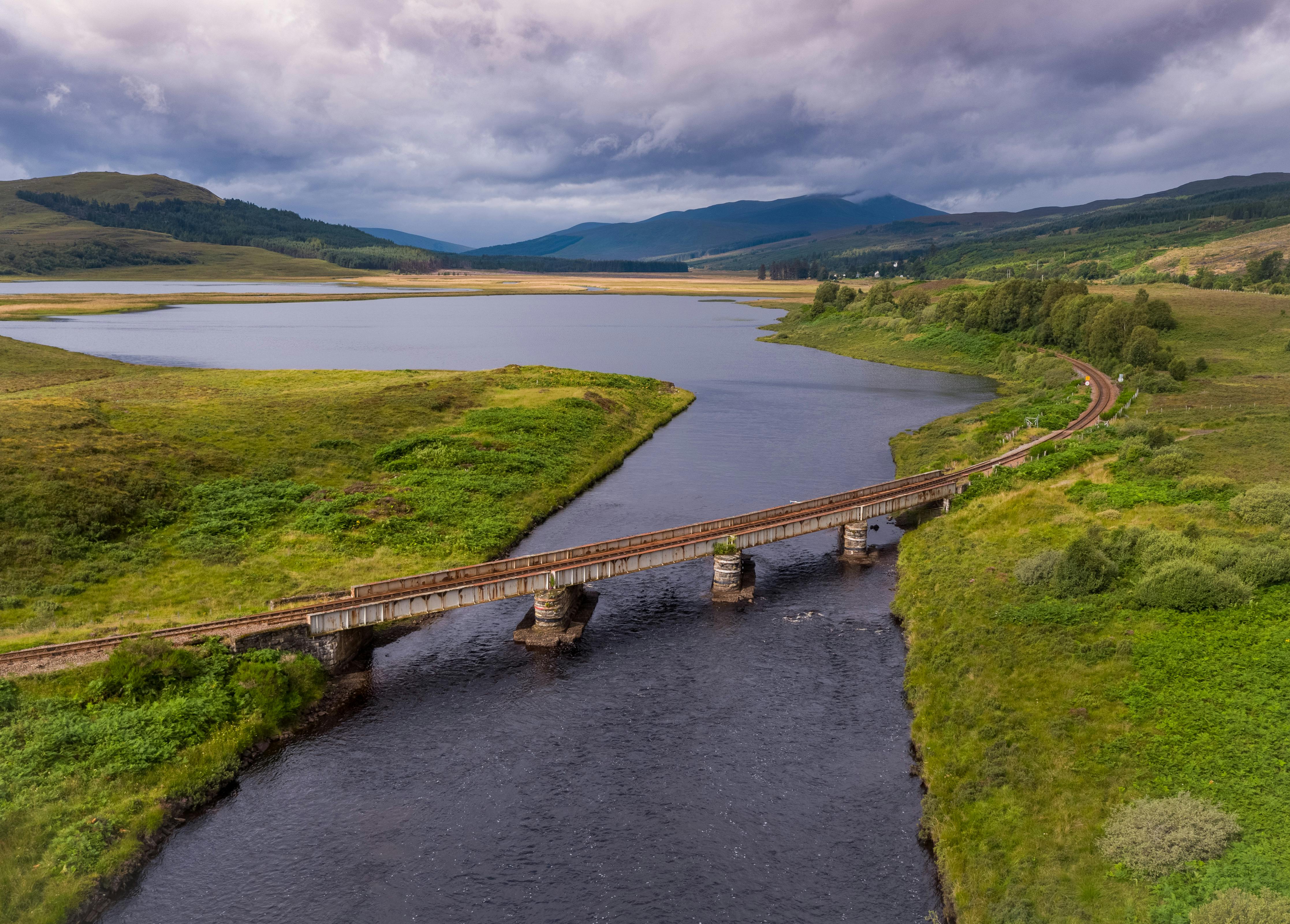 Road Splitting into a Bridge in Birds Eye View · Free Stock Photo
