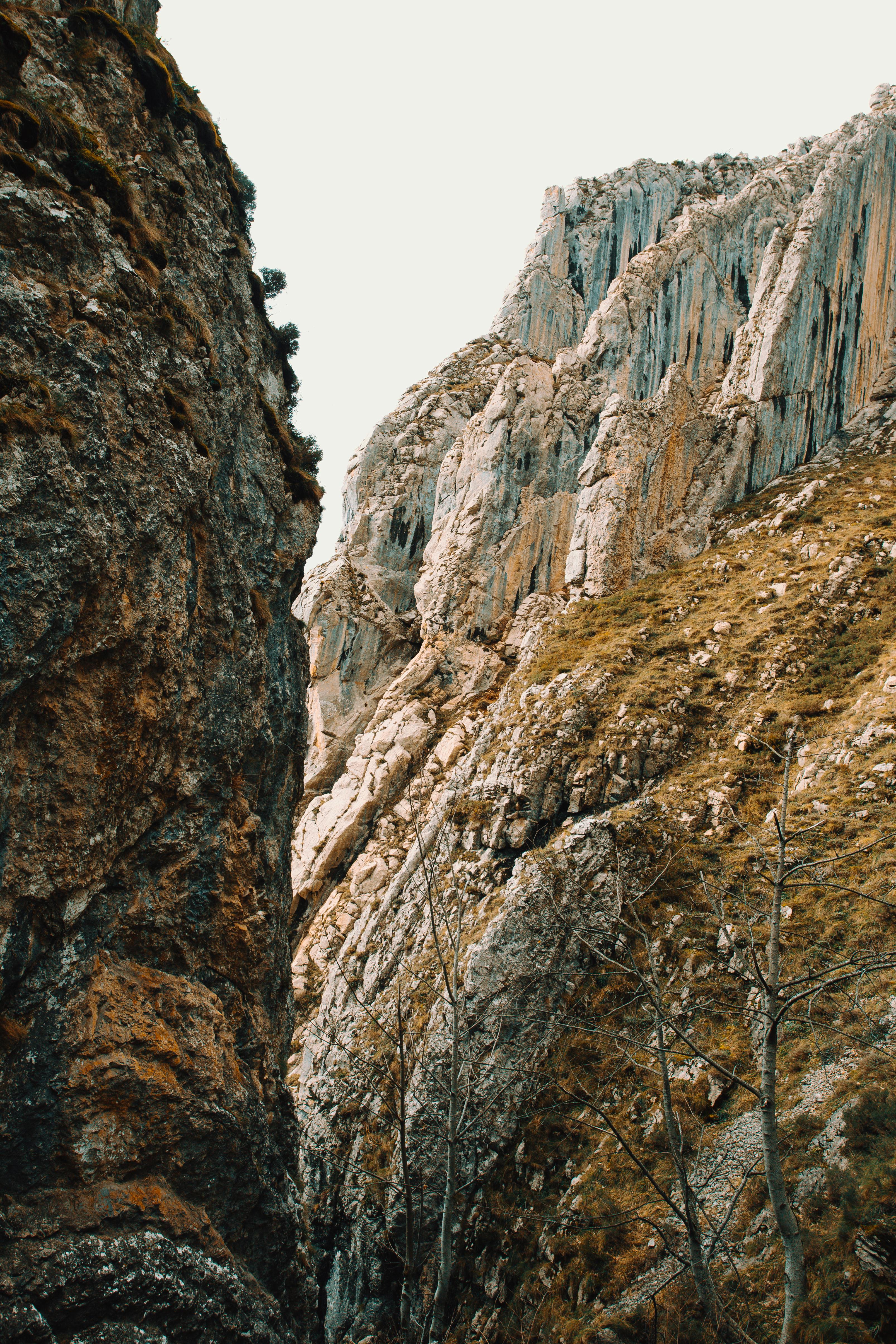 High rough mountains under white sky · Free Stock Photo