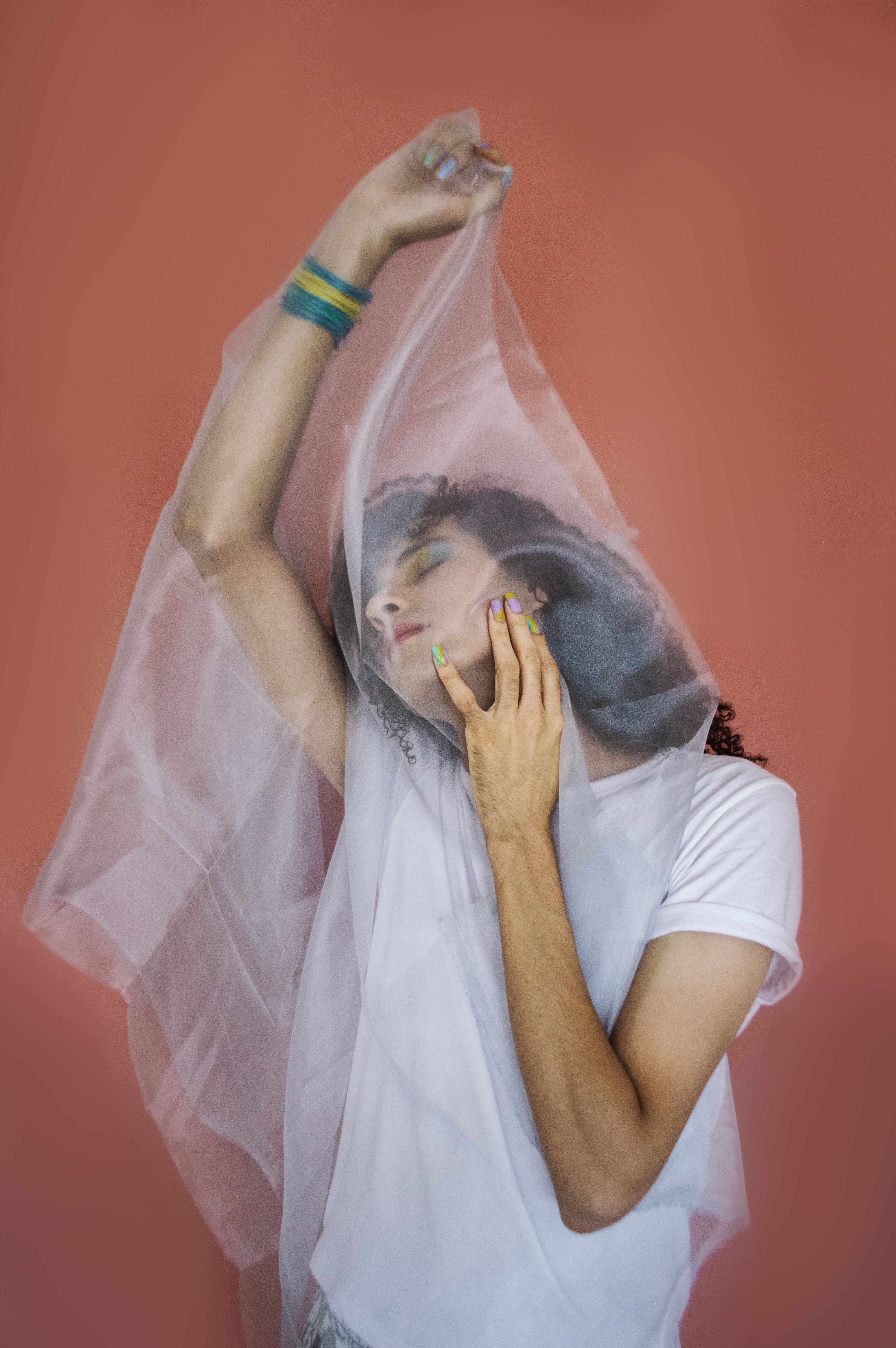 Person in White Shirt Covering Her Face With White Sheer Textile · Free ...