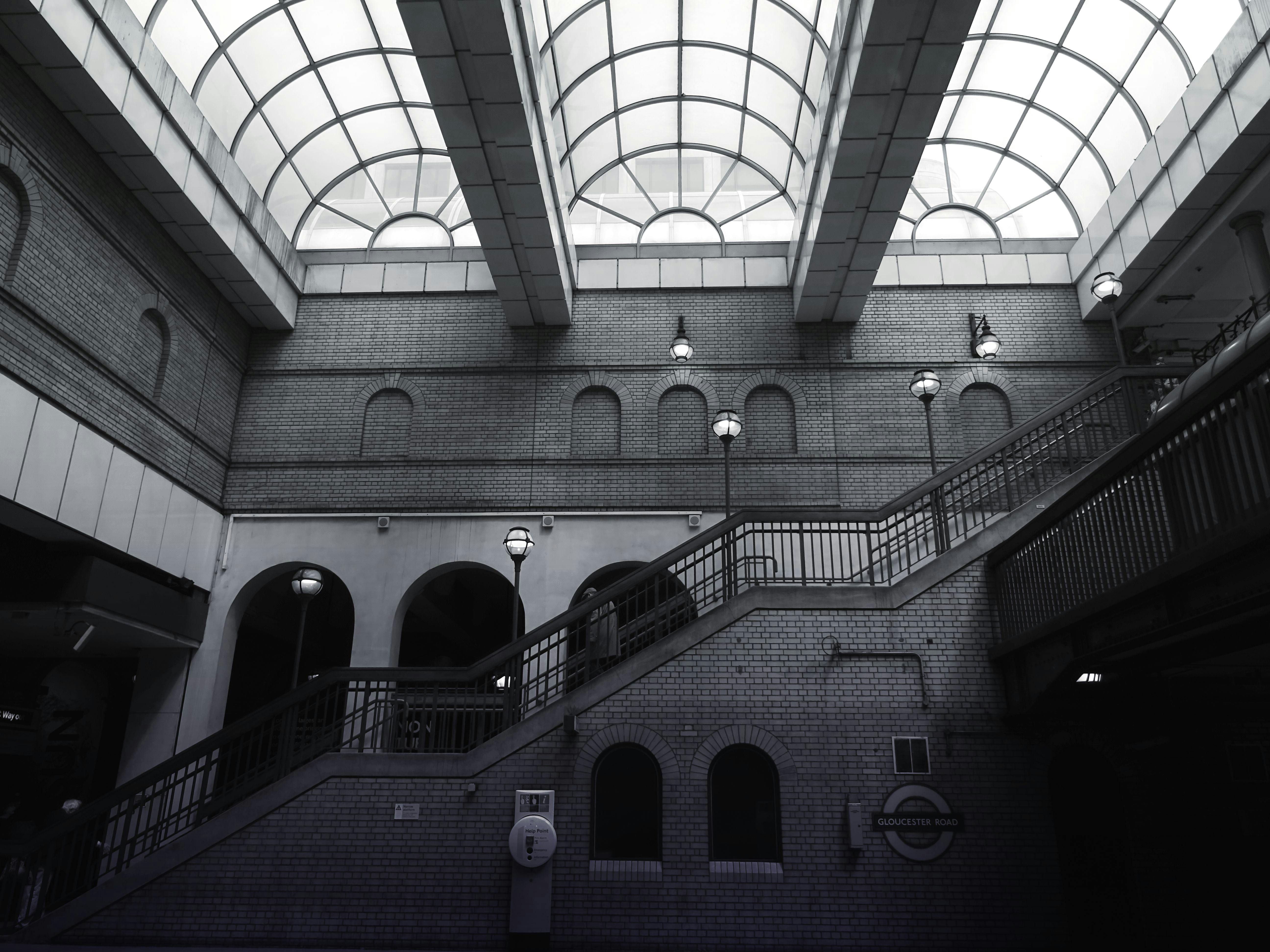Grey Steel Frame Building Ceiling in Black and White Photograph during ...