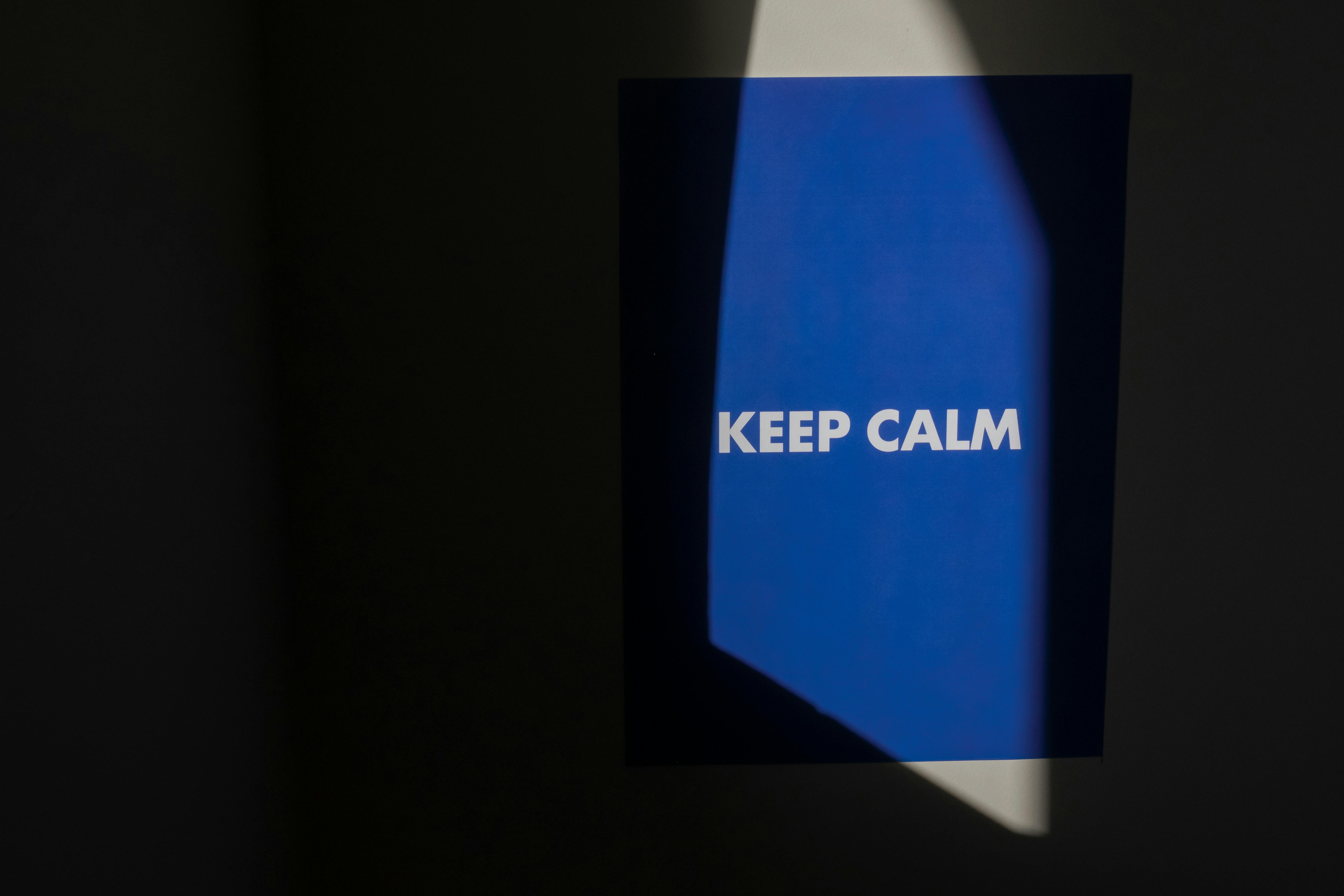Keep Calm Text on Blue Label · Free Stock Photo