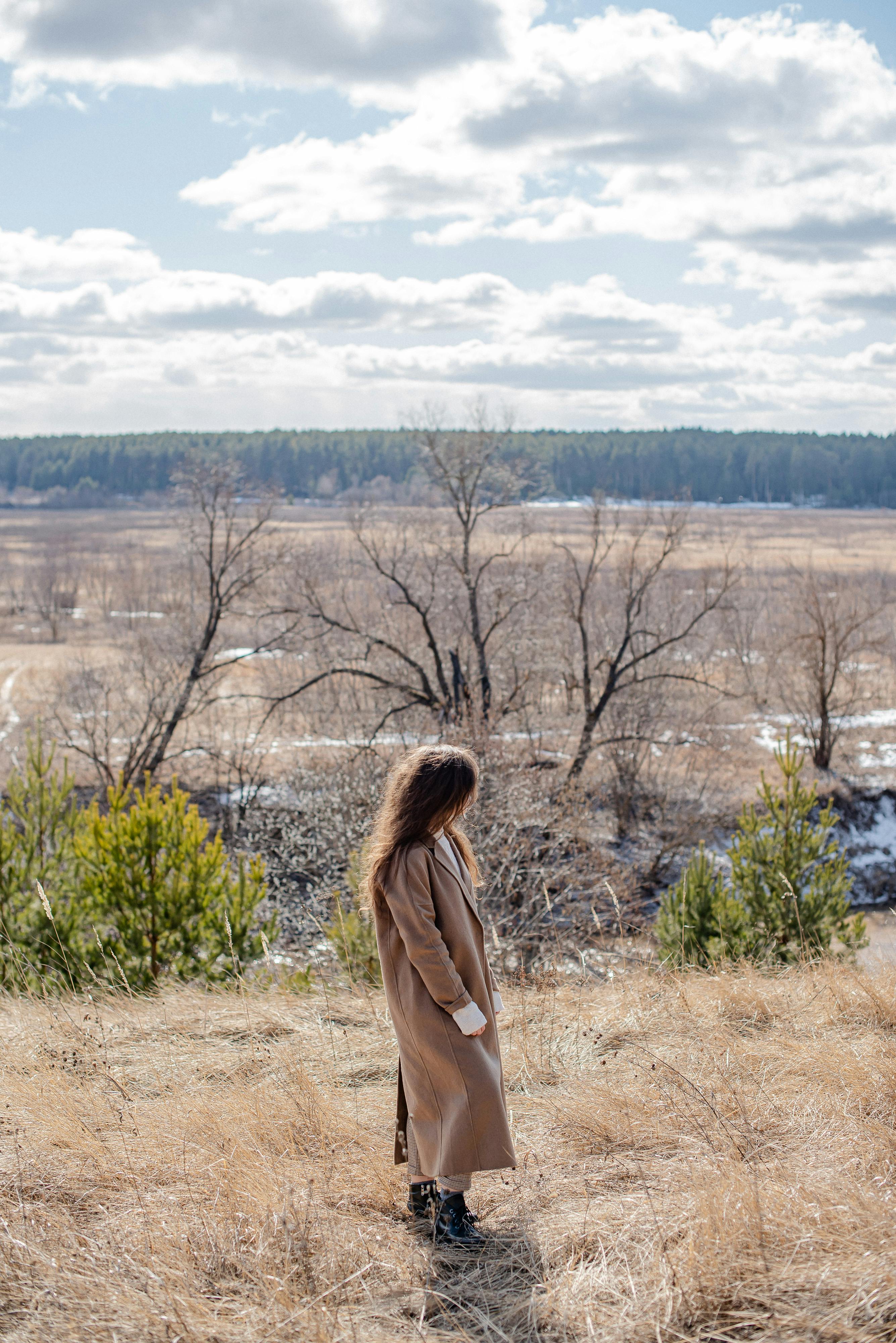 Young woman admiring landscape of autumnal trees · Free Stock Photo