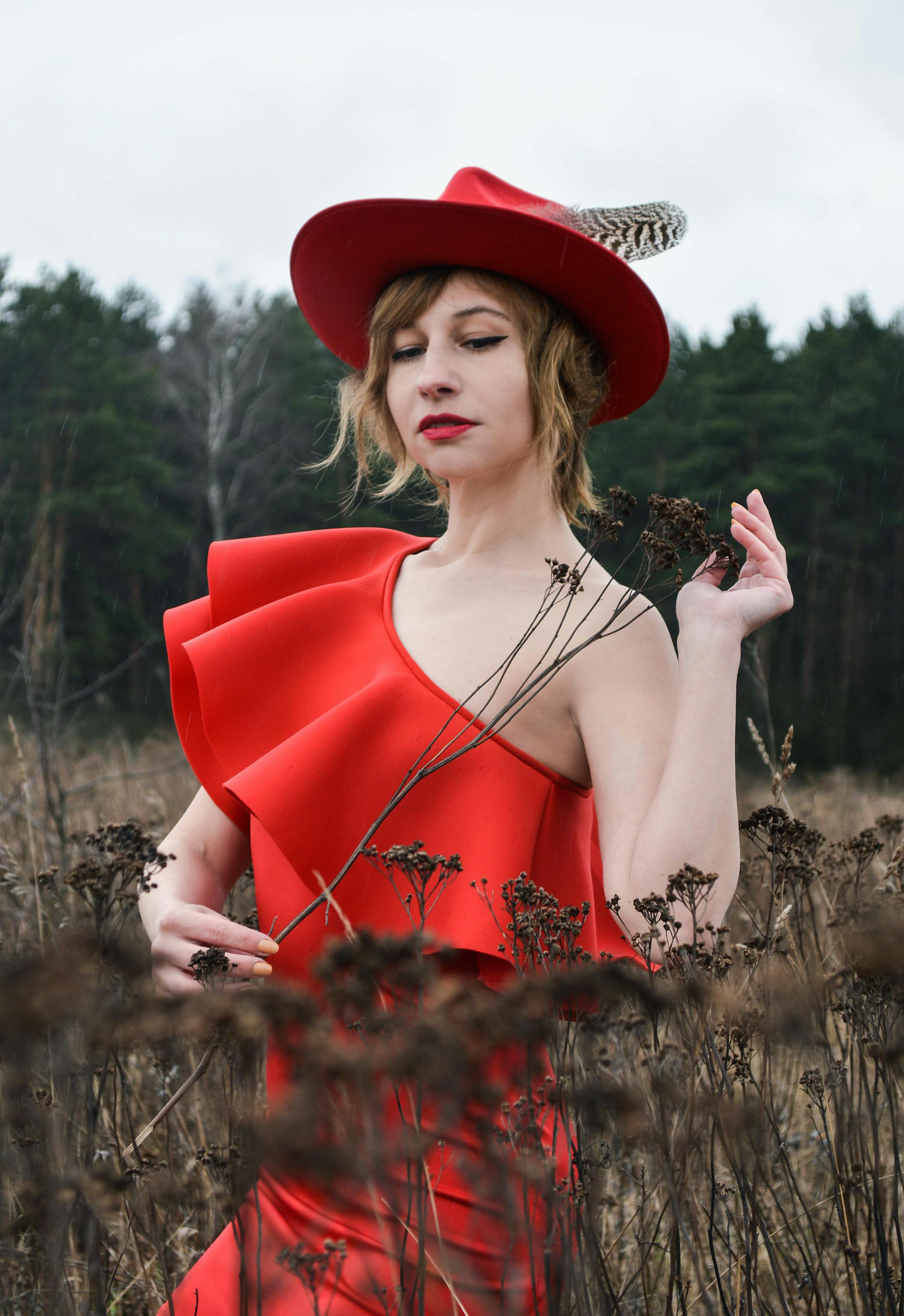 Women Model In Red Dress And Big Hat Photos, Download The BEST Free ...