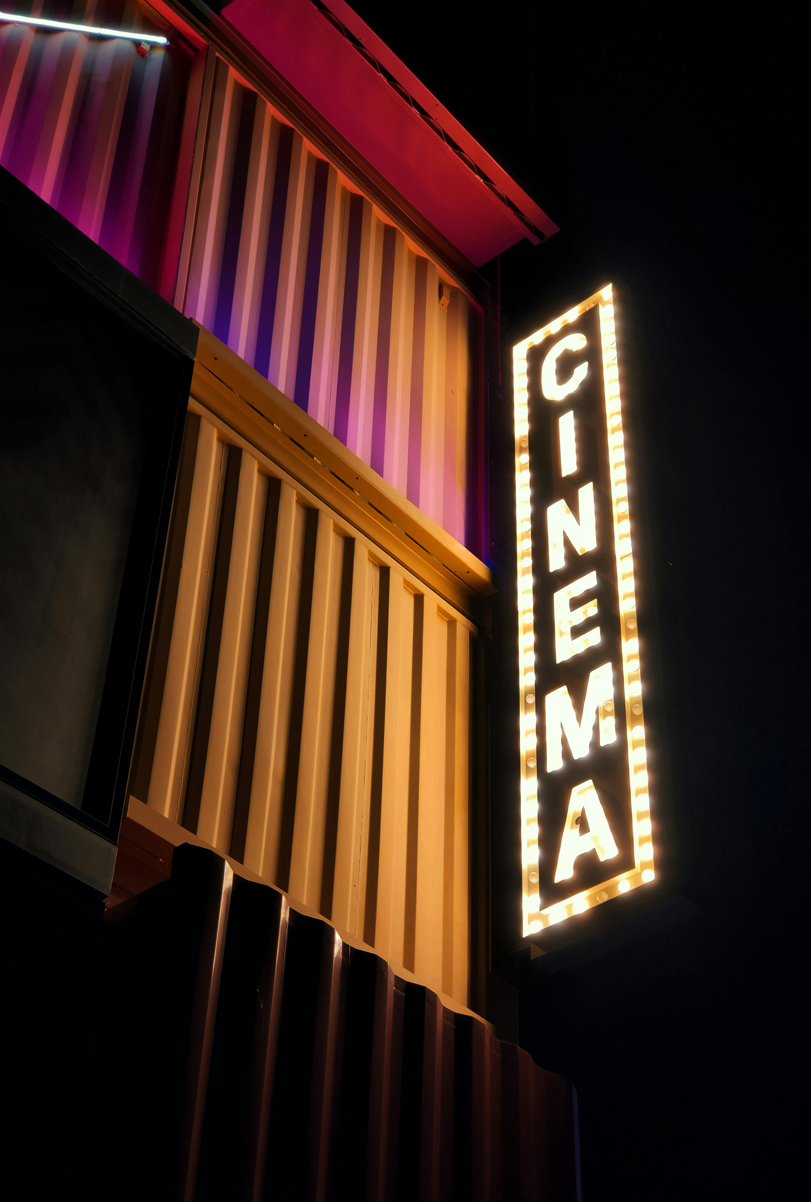 Illuminated Cinema Signage · Free Stock Photo