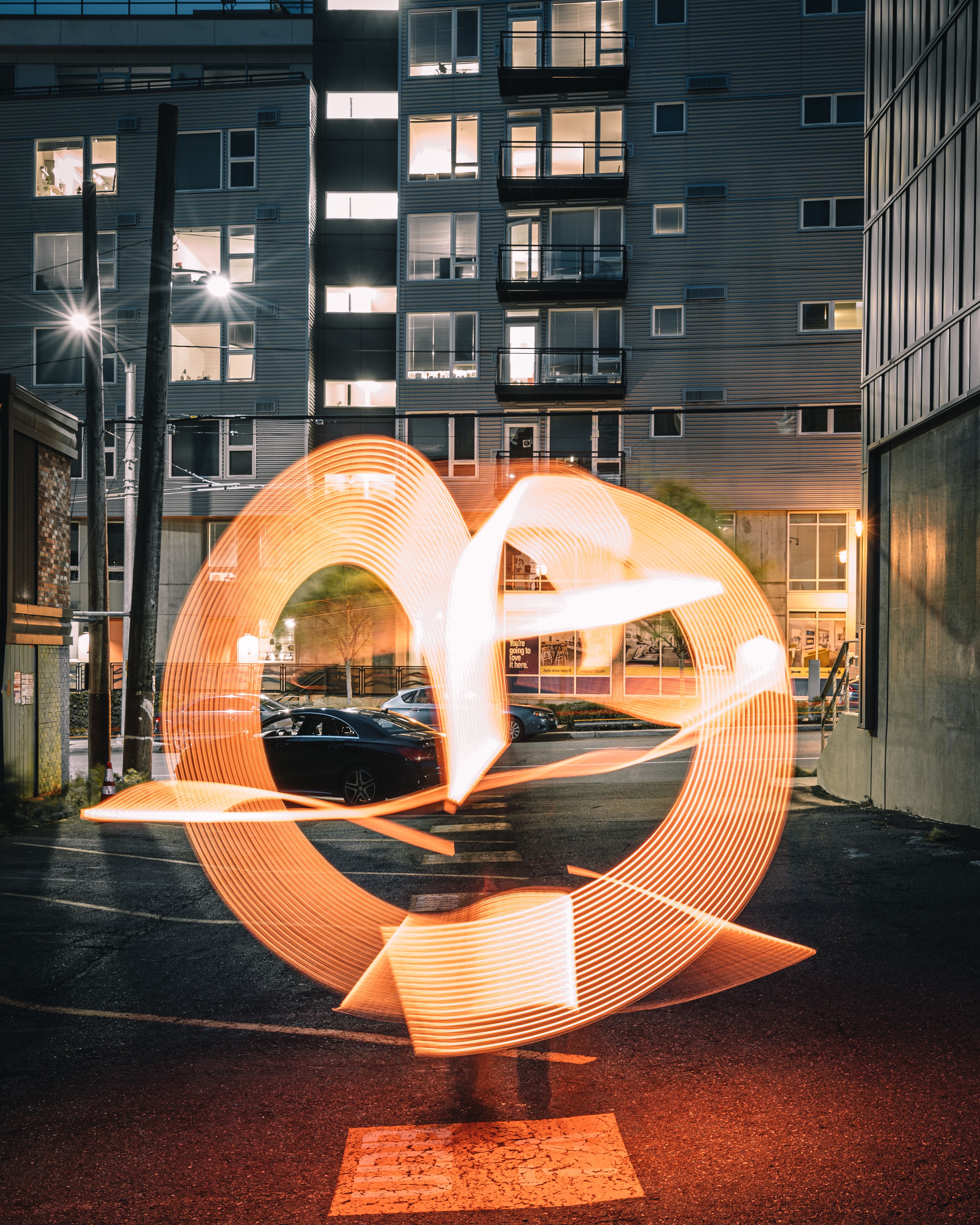 Colorful light in narrow night street · Free Stock Photo