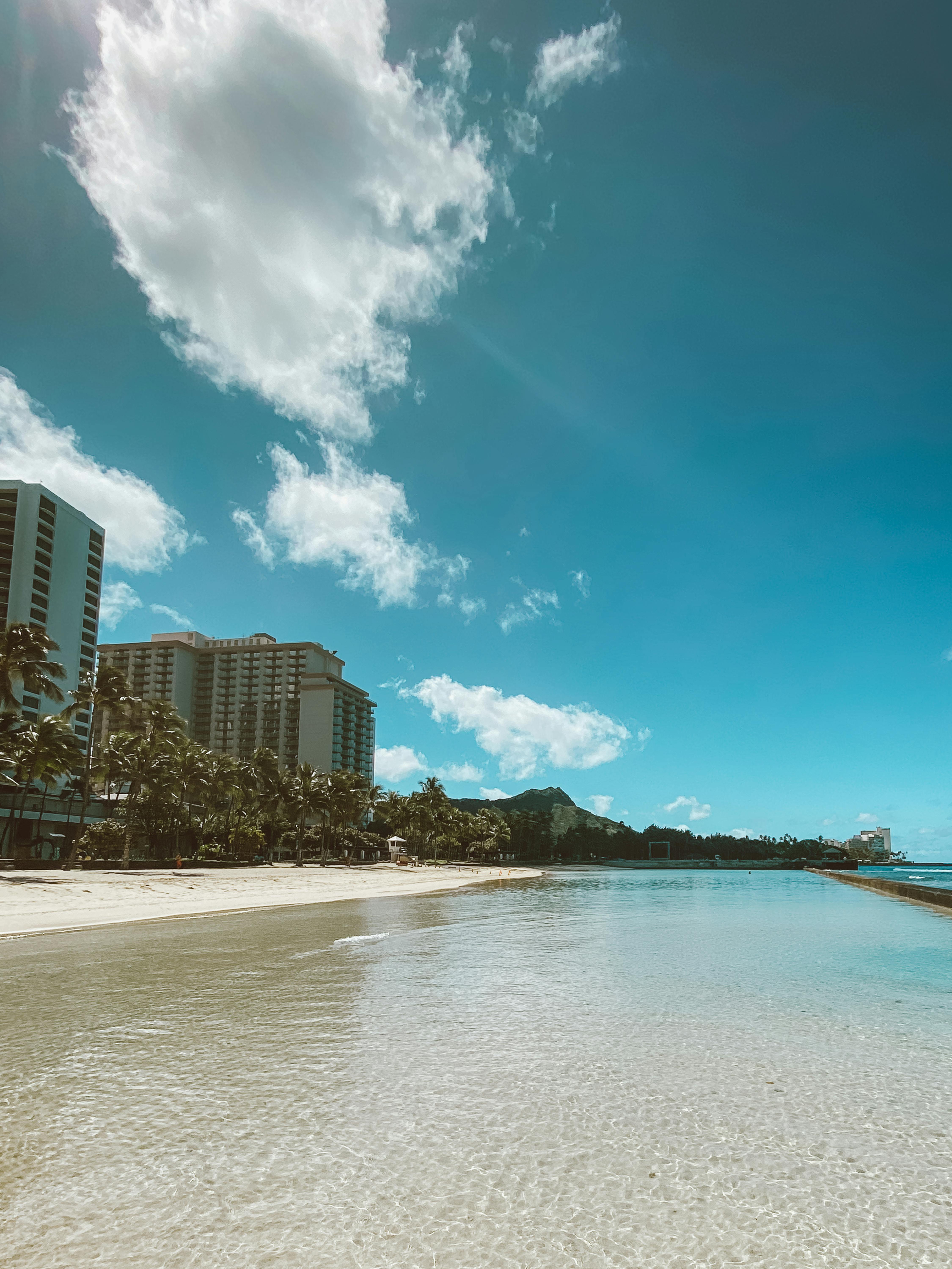 Waikiki Beach Twilight Scene with Diamond Head · Free Stock Photo