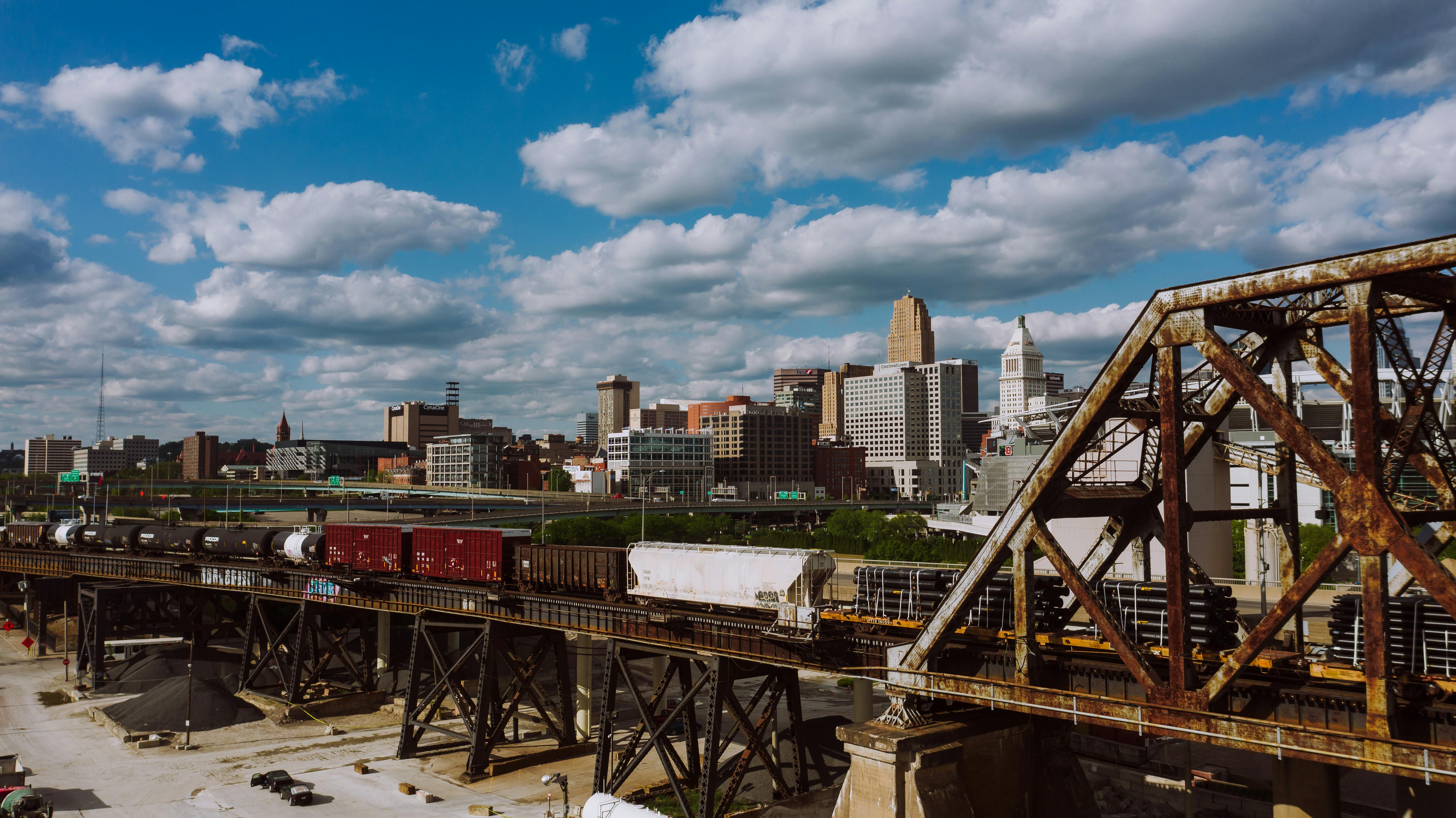 Bridge construction with railway in city · Free Stock Photo