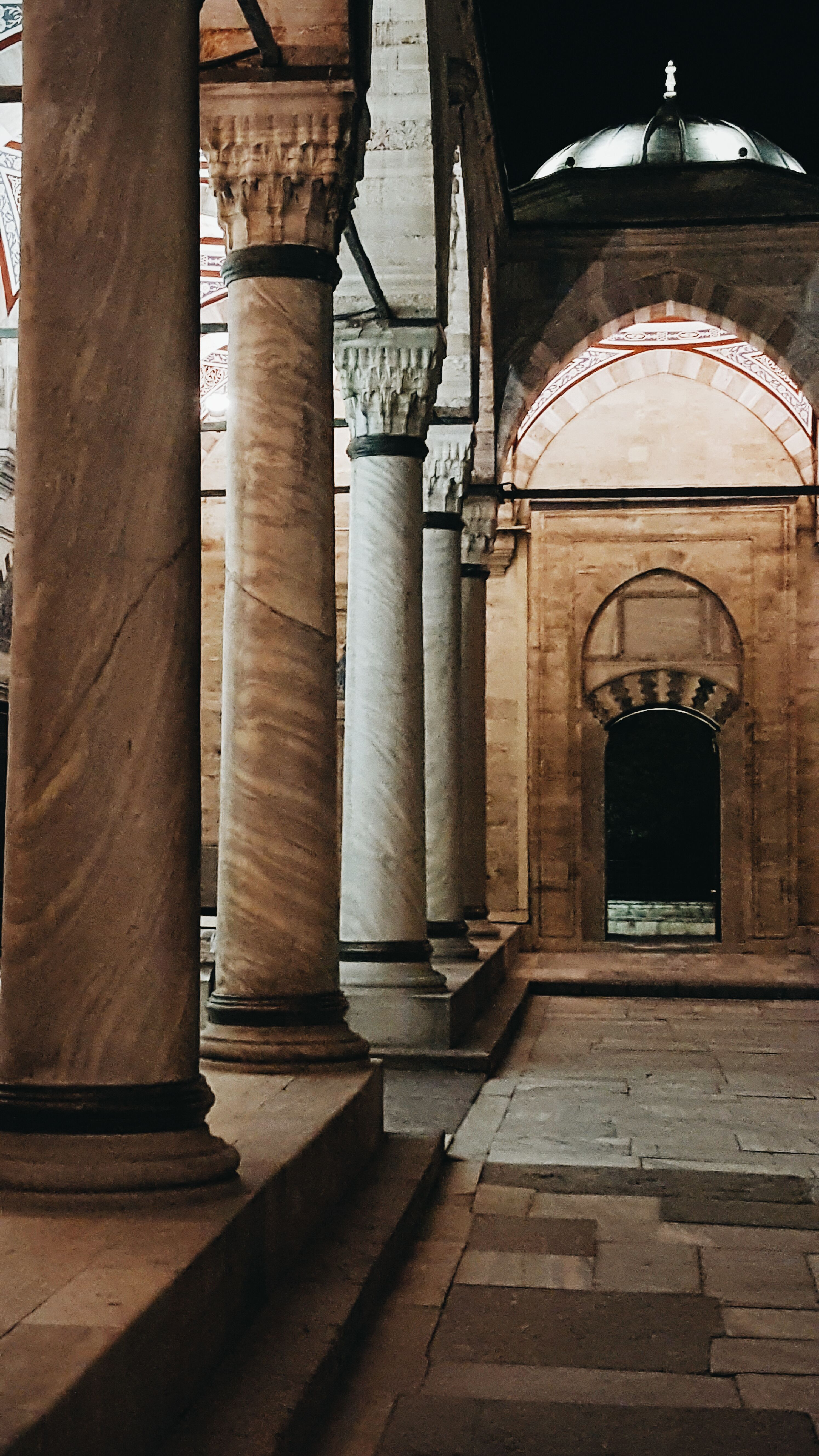 Illuminated Colonnade of Church · Free Stock Photo