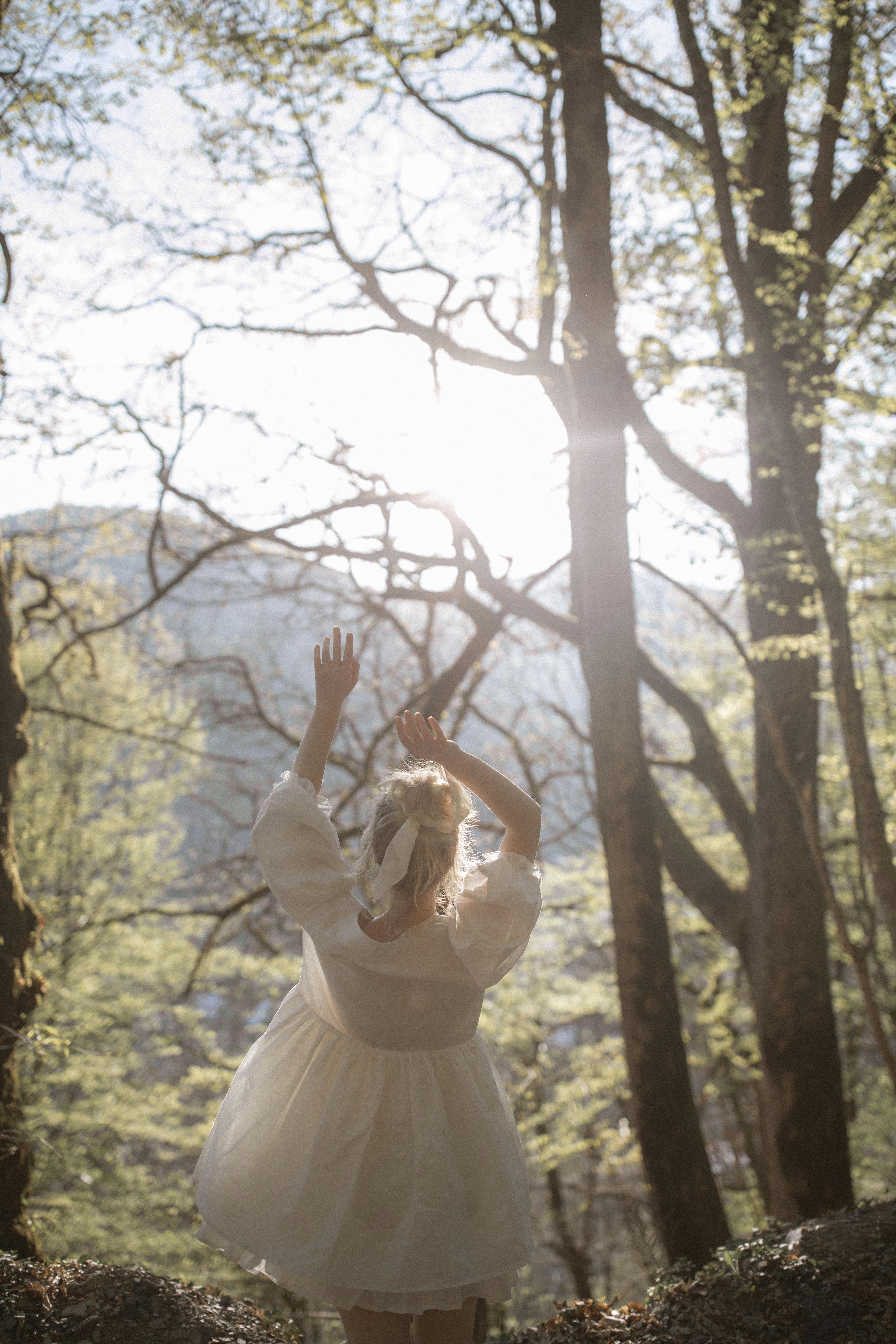 Girl in White Dress Standing on Forest · Free Stock Photo