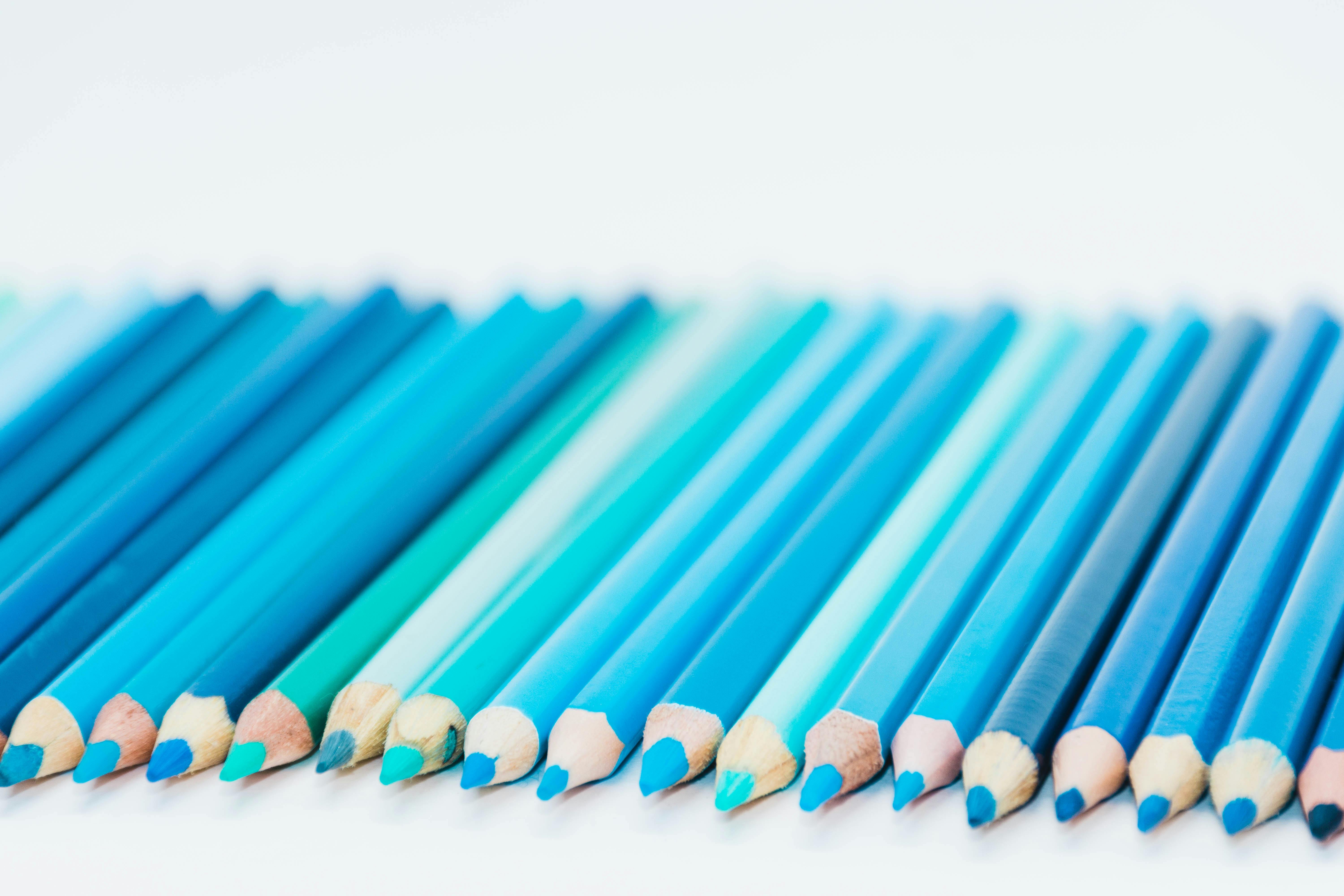 Blue Colored Pencils in Close Up Shot · Free Stock Photo