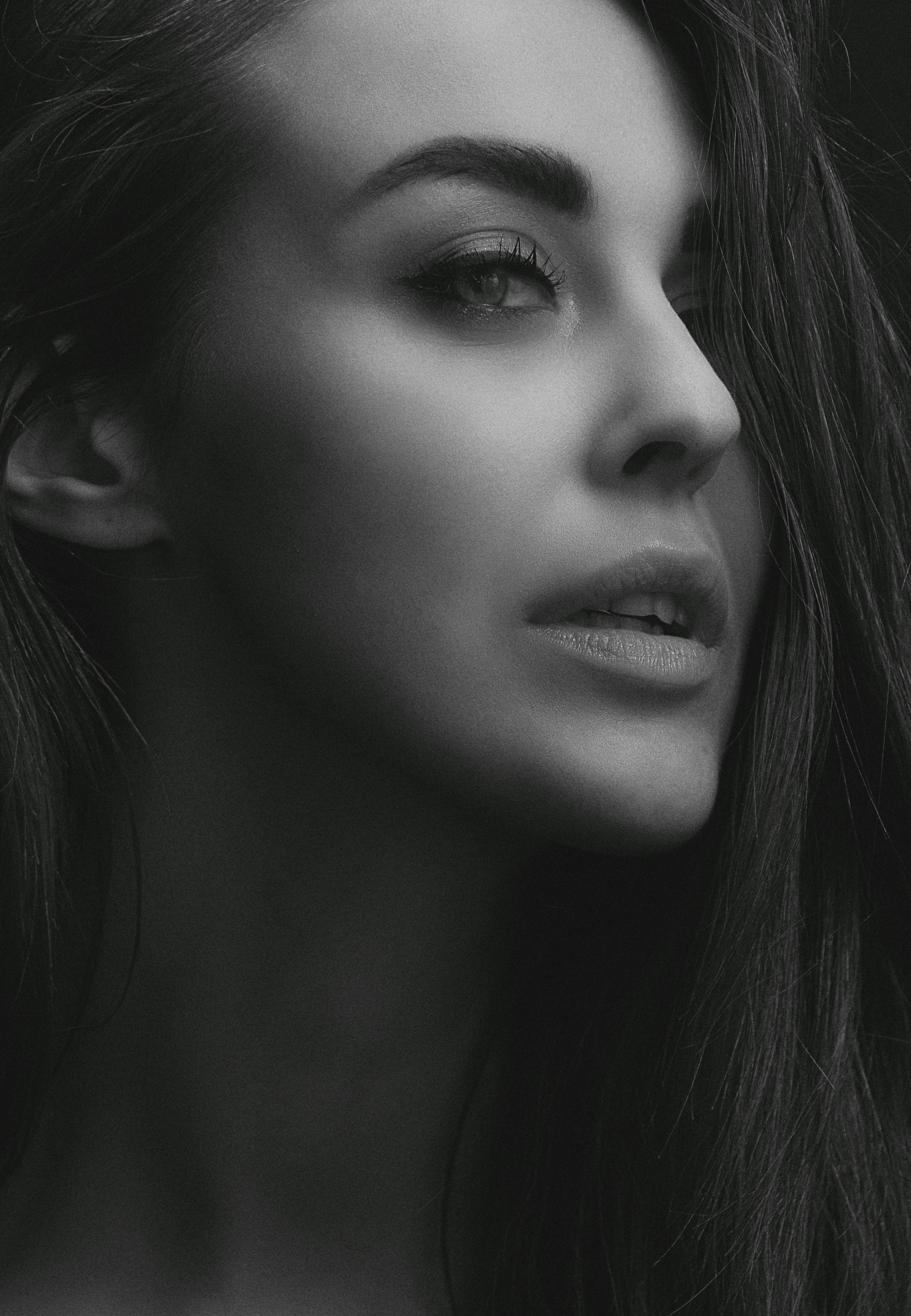 Grayscale Photo of Woman's Face · Free Stock Photo