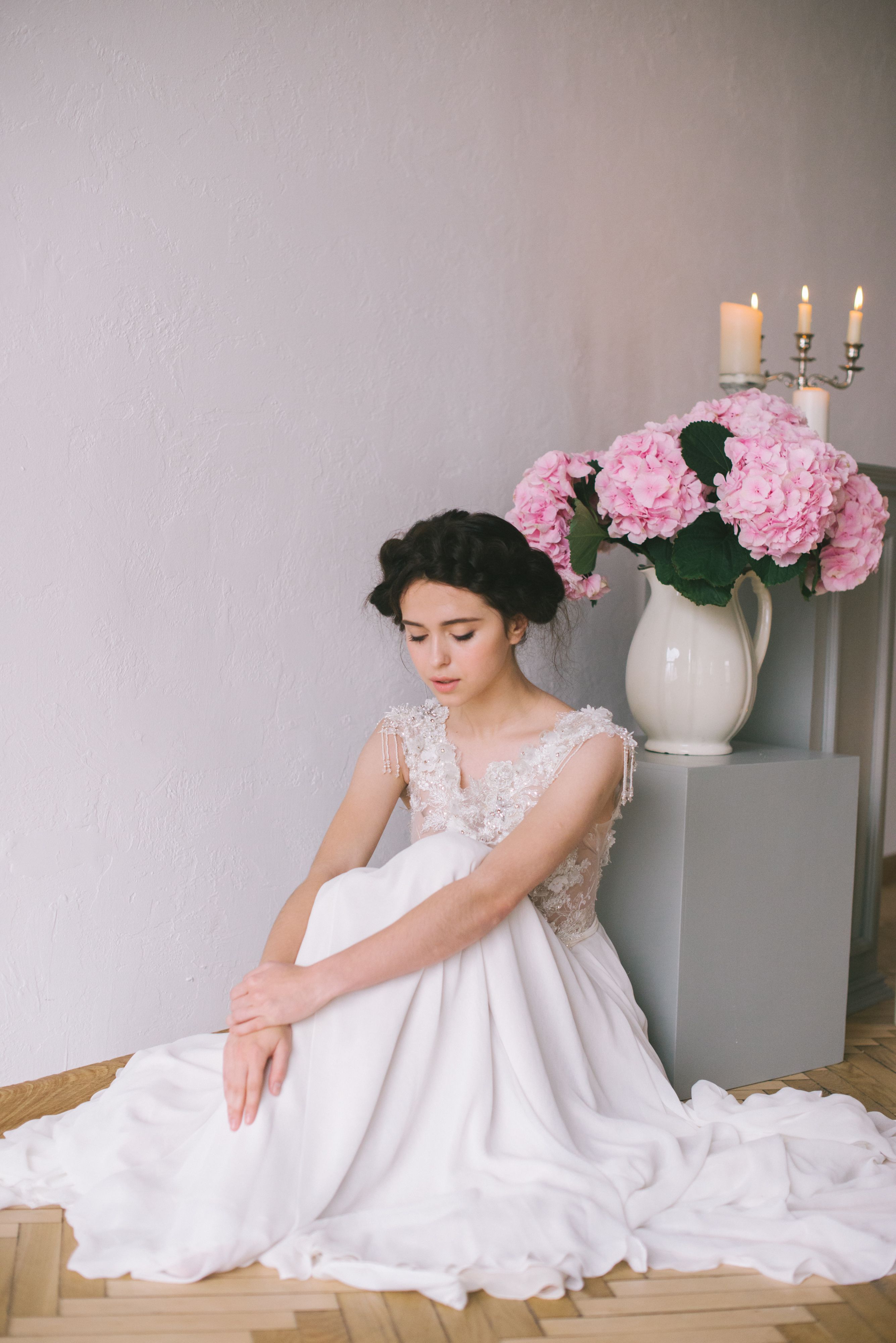Woman in White Floral Dress Sitting on the Floor · Free Stock Photo
